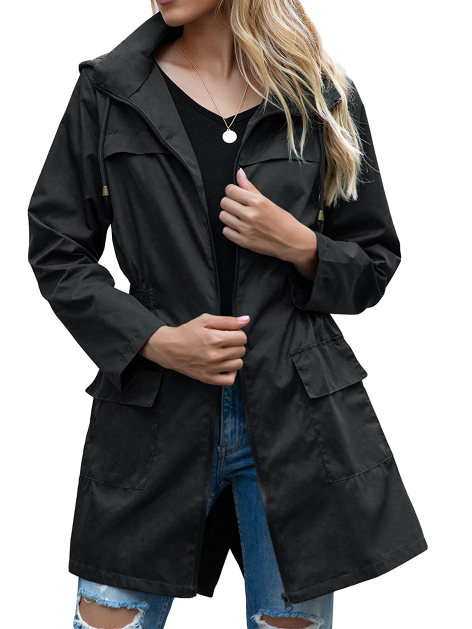 LWXQWDS Women Light Rain Jacket Waterproof Active Outdoor Trench ...