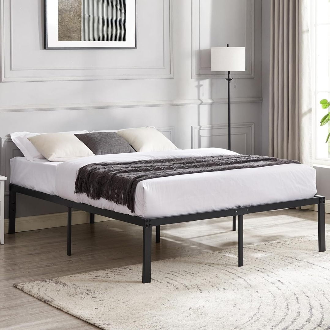LWZF 16 Inch Queen Metal Platform Tall Bed Frame,Heavy Duty Steel Slat ...