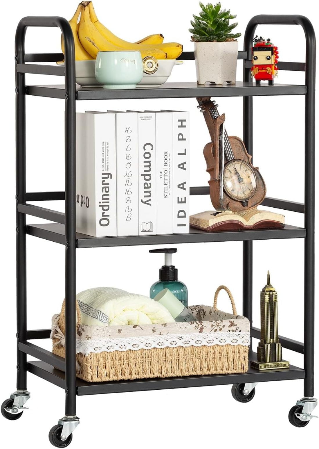 LWZF 3 Tier Rolling Cart Shelves,Heavy Duty Multifunctional Metal Frame ...