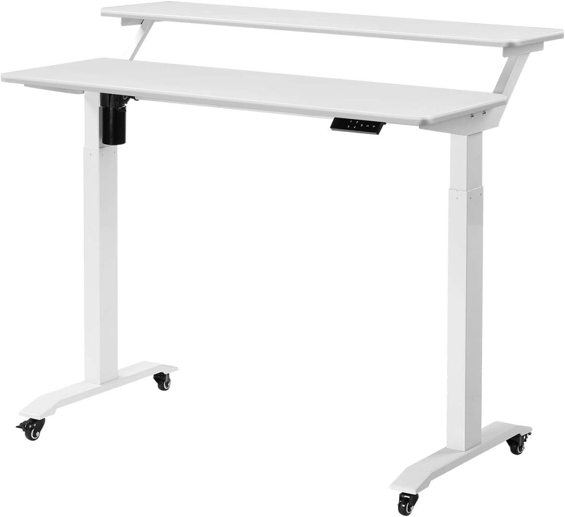 LWZF Electric Height Adjustable 2-Tier Raising Desk with Wheels, Mobile ...