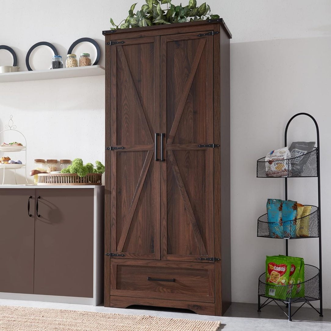 LWZF Farmhouse Kitchen Pantry Cabinet - 72" Tall Wood Kitchen Storage ...