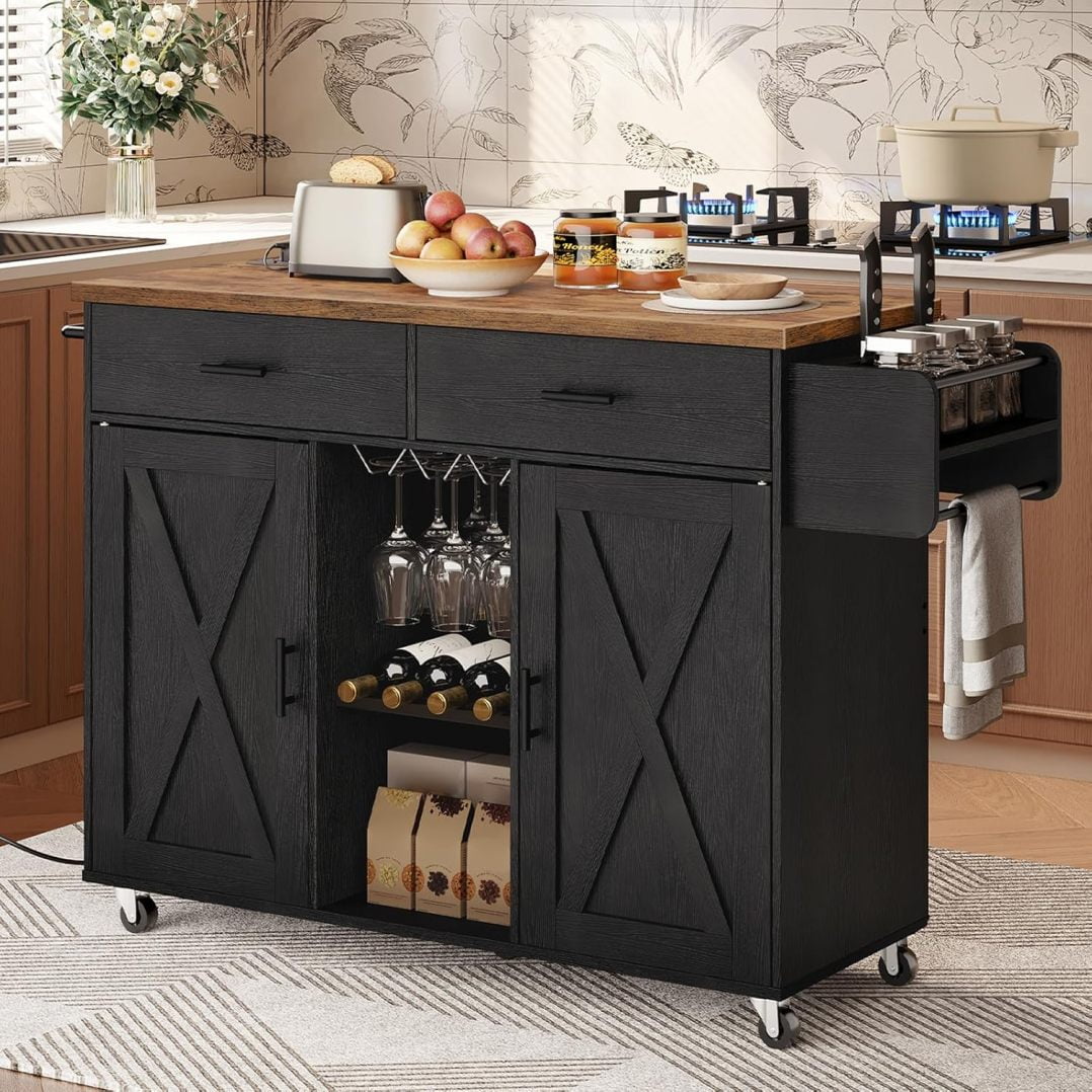 LWZF Kitchen Island with Storage, Rolling Island Cart on Wheels ...