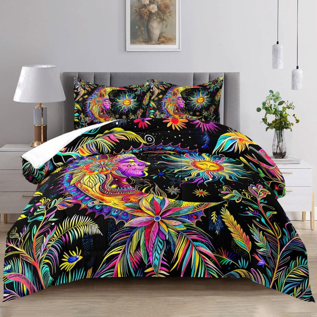 LWZF Sun and Moon Comforter and Bedding Set - Full Size, Black Gothic ...