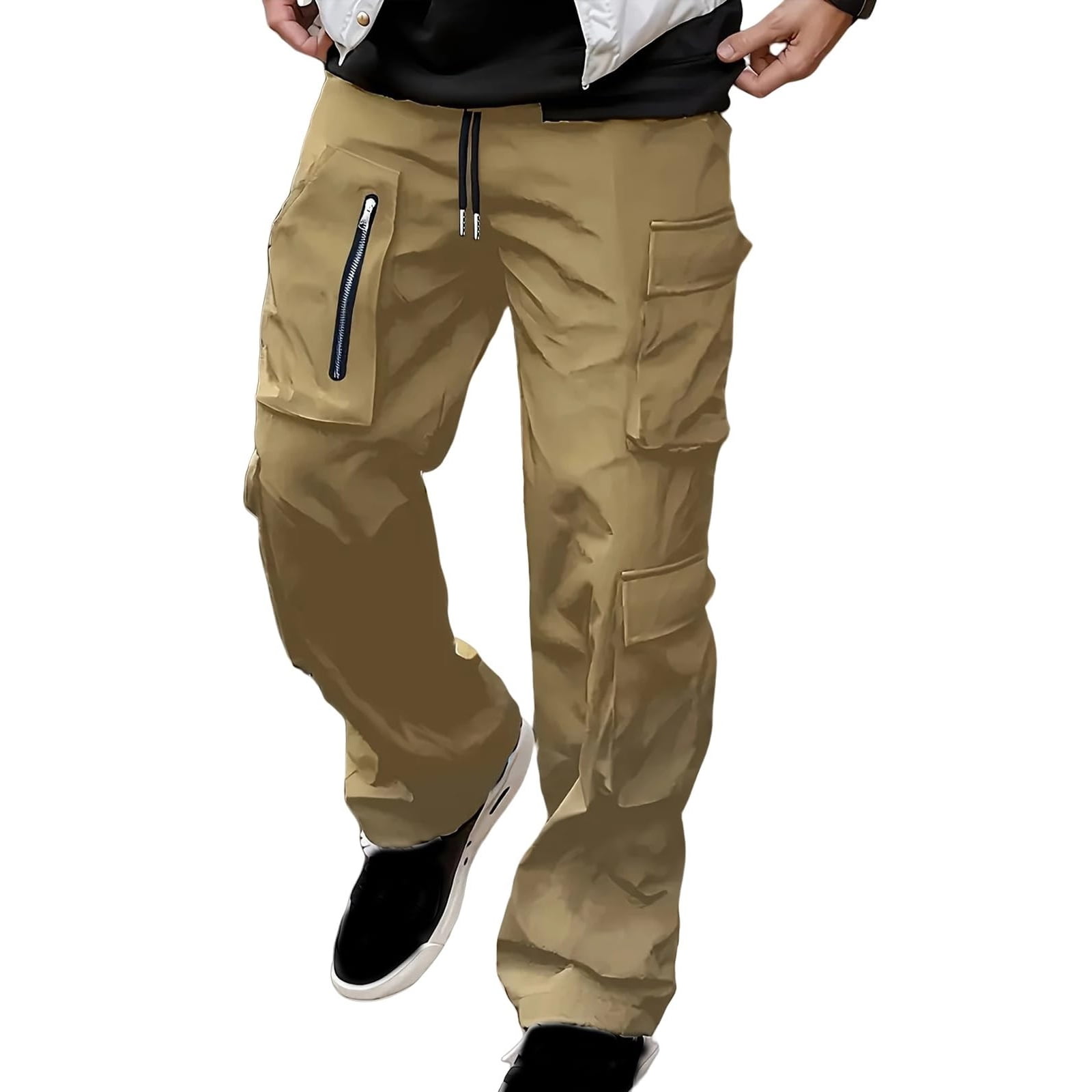 LWavelet Men's Cargo Wide Leg Pants with Multiple Zipper Pockets ...