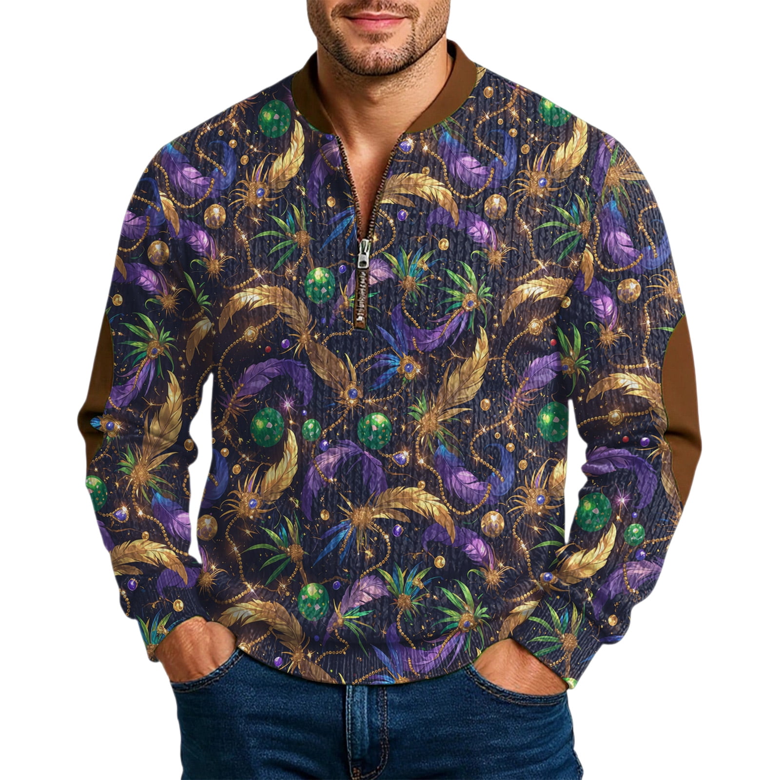 LWavelet Men's Carnival Print Quarter-Zip Pullover Sweatshirt Bold ...