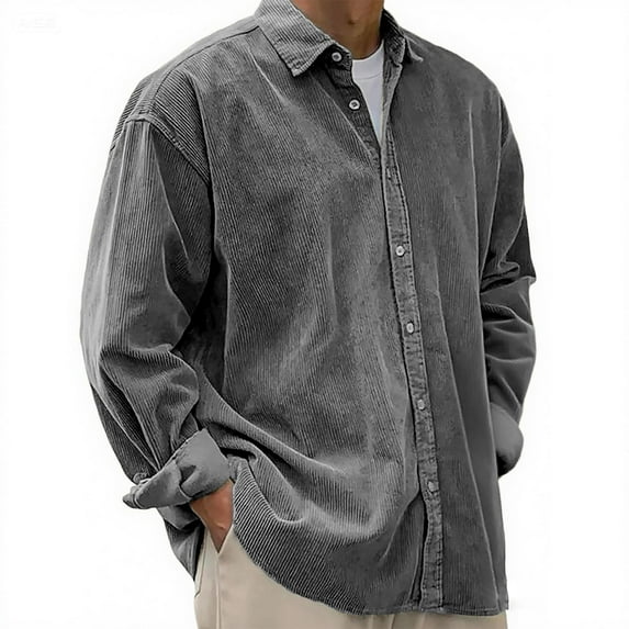 LWavelet Men's Corduroy Long Sleeve Shirts Loose Fit Basic Solid Color ...