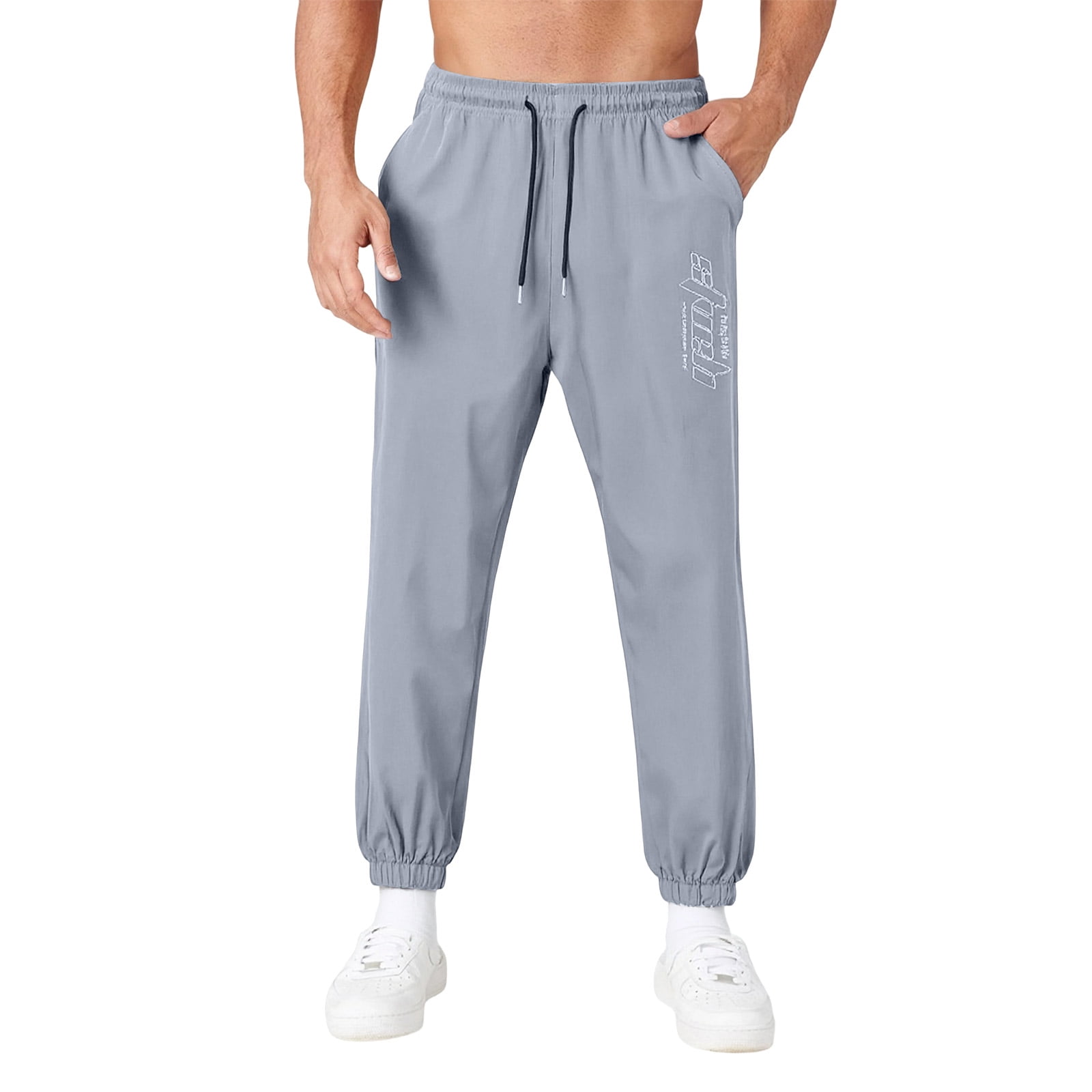 LWavelet Men's Lightweight Tapered Joggers with Text Detail ...