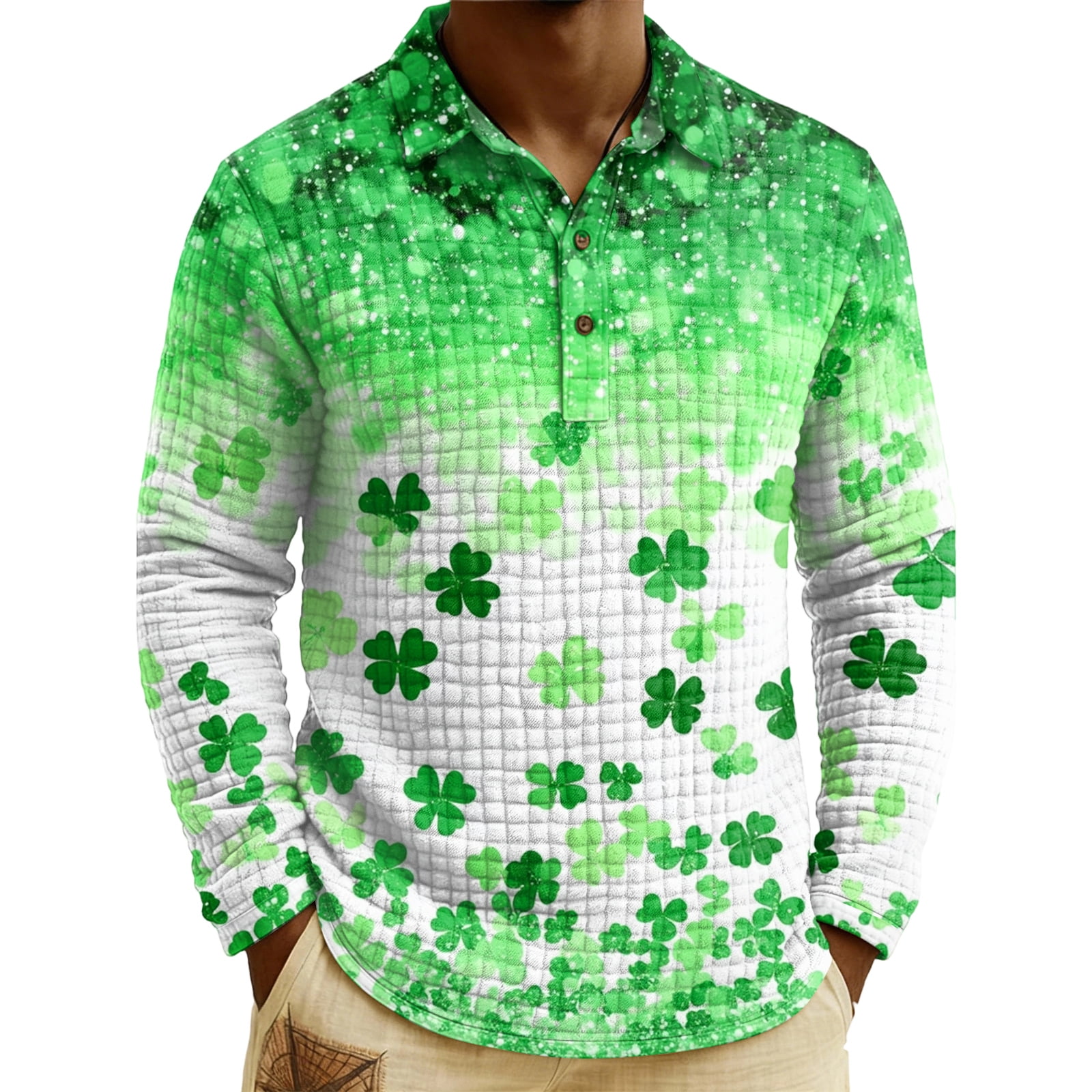 LWavelet Men's Neon Shamrock Polo Shirt - Bold Clover Tee, Ultimate Choice for St. Patrick's Day ...