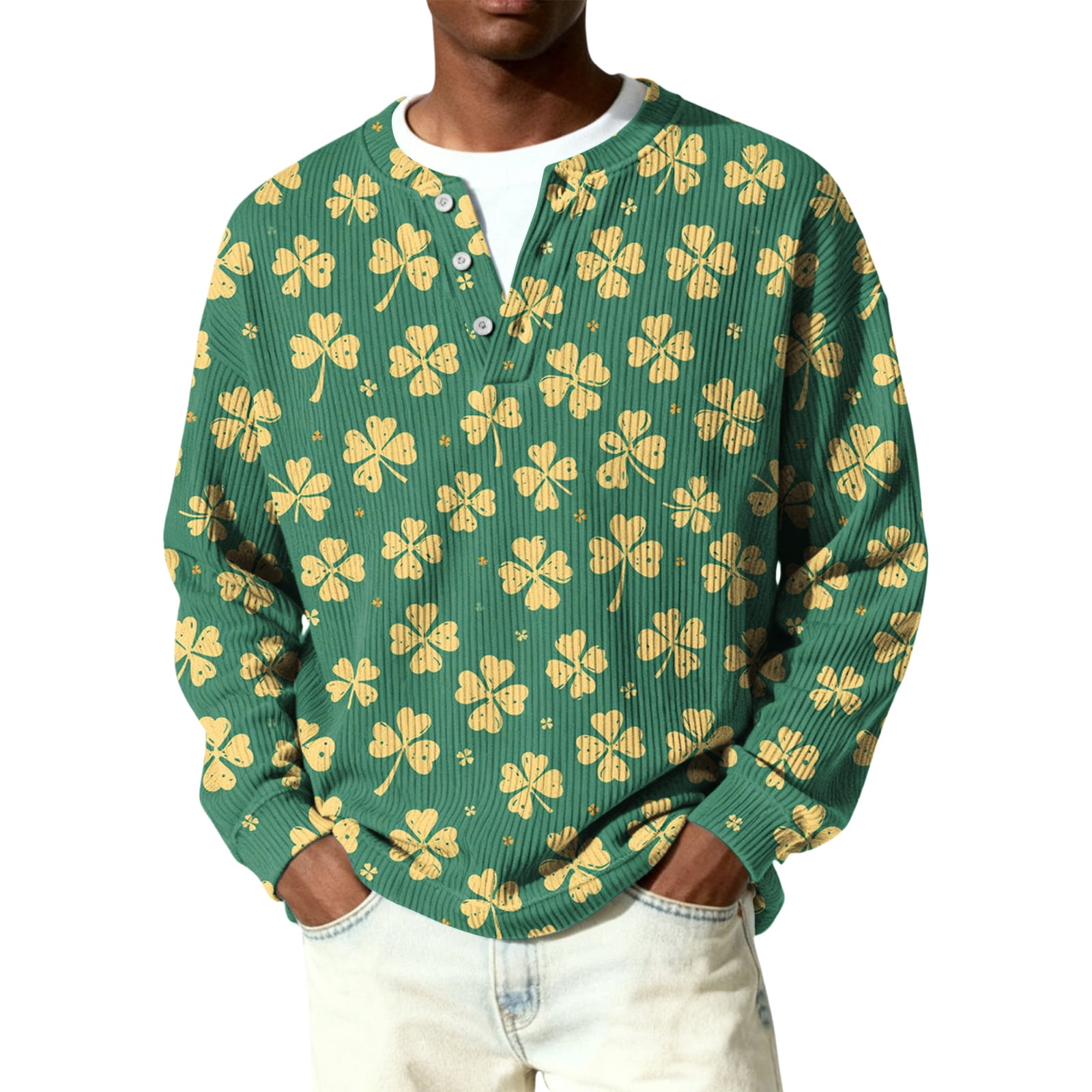 LWavelet Men's Ombre Shamrock Henley Shirt - Eye-Catching Clover & Star ...