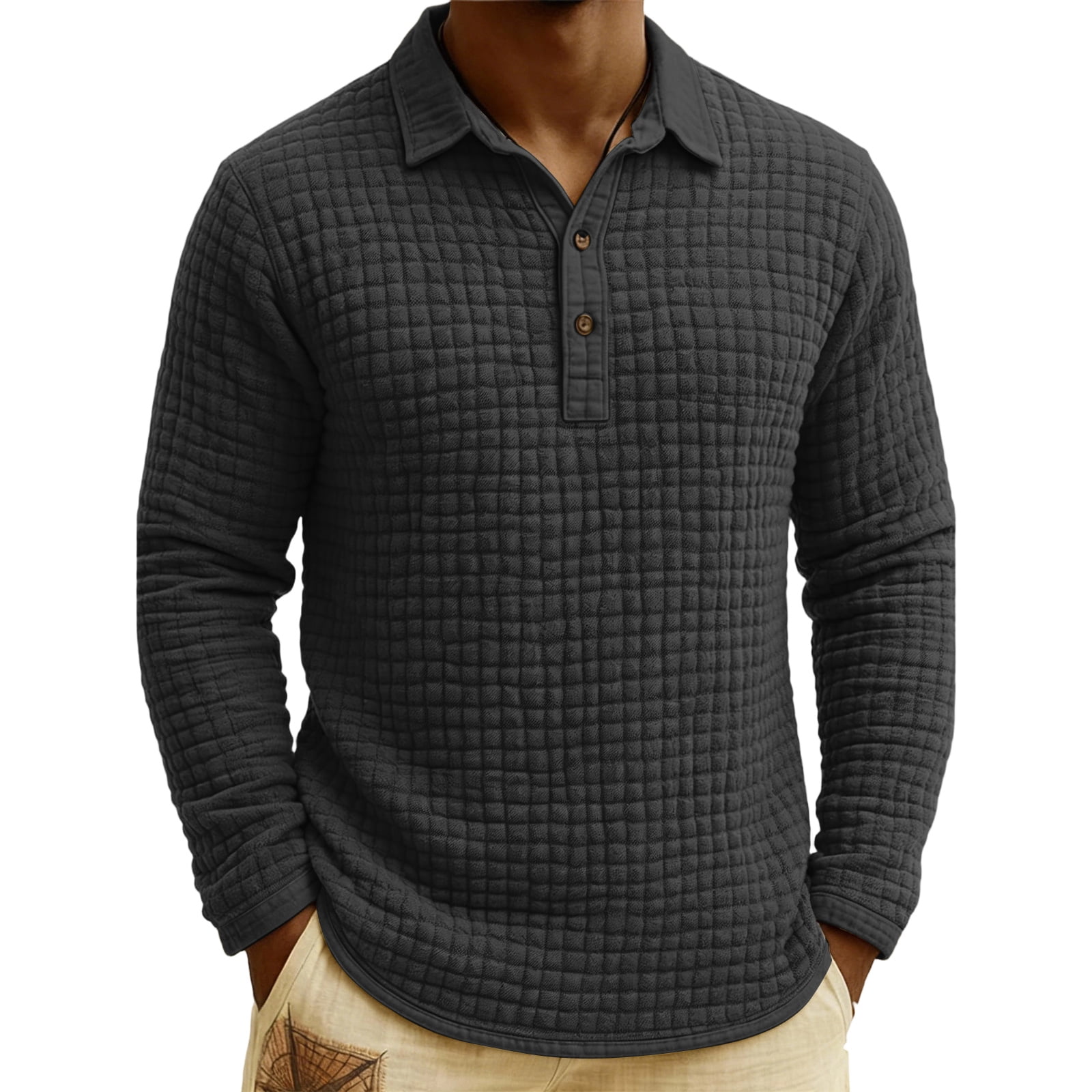 LWavelet Men's Quilted Long-Sleeve Polo Shirt - Cozy Design, Go-To Pick ...