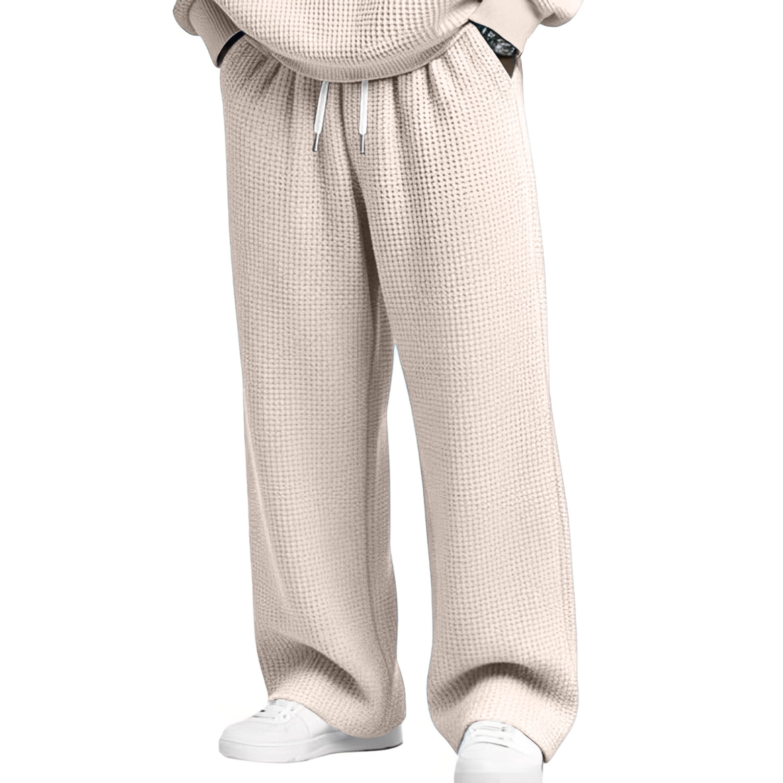 LWavelet Men's Waffle Texture Wide Leg Casual Lounge Pants Elastic ...