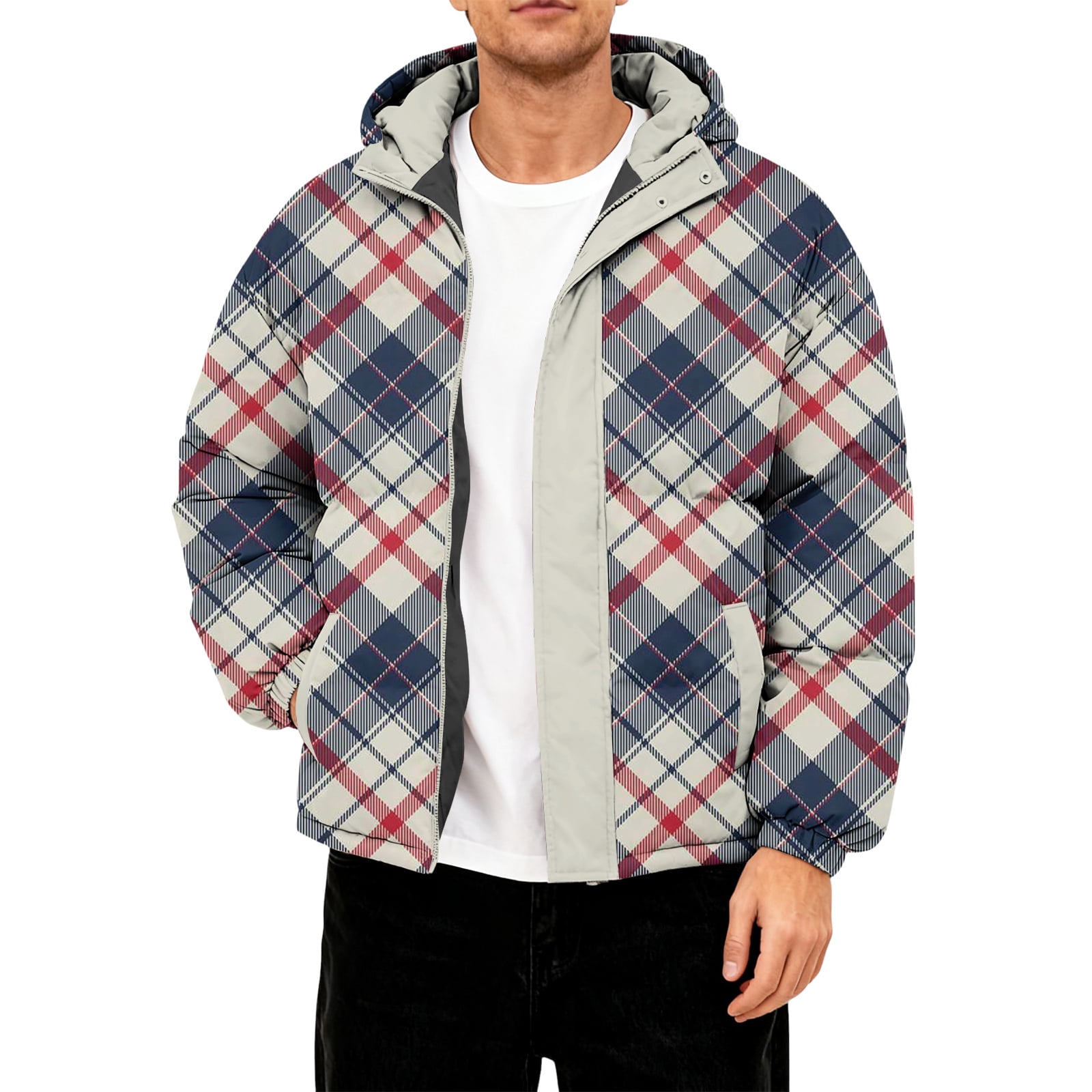 LWavelet Mens Flannel Plaid Lined Hoodies Zip Up Heavyweight Sweatshirt ...