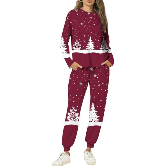 LWavelet Women's 2 Piece Snowflake & Christmas Tree Print Sweatshirt ...