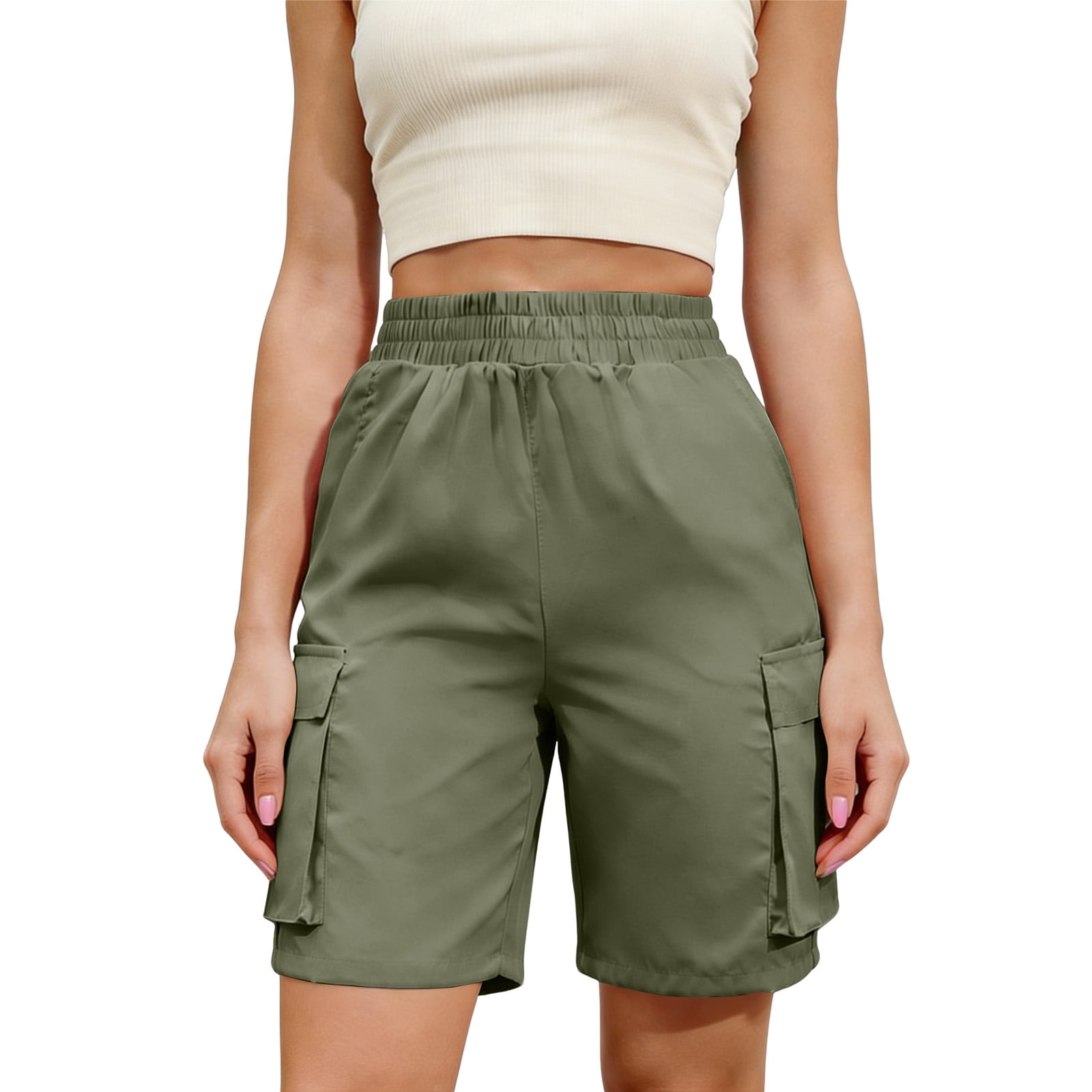 LWavelet Women's High Waisted Loose Cargo Shorts Elastic Waist ...