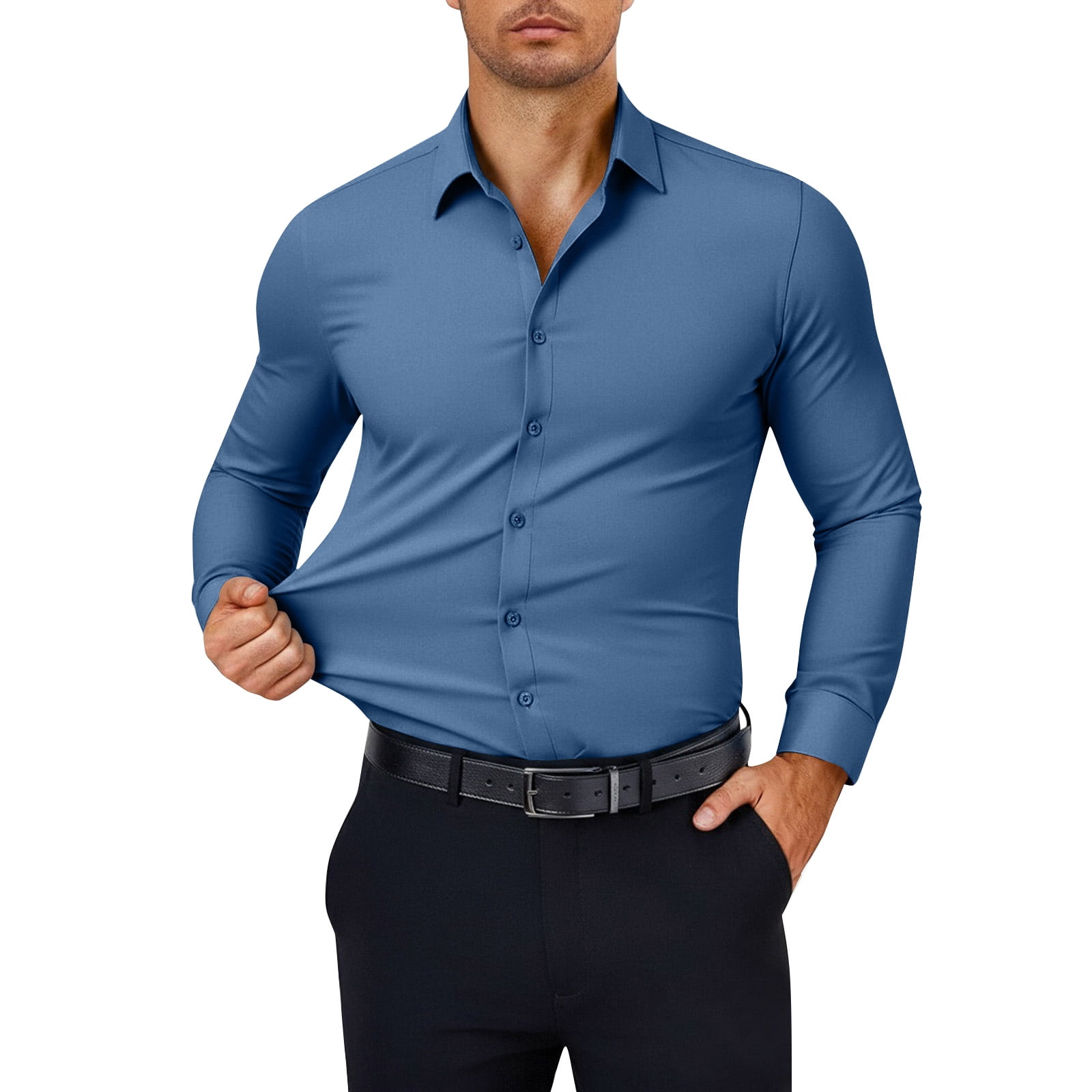 LWaveletMen's Slim Fit Long Sleeve Shirt, Smooth Fabric Button Down ...