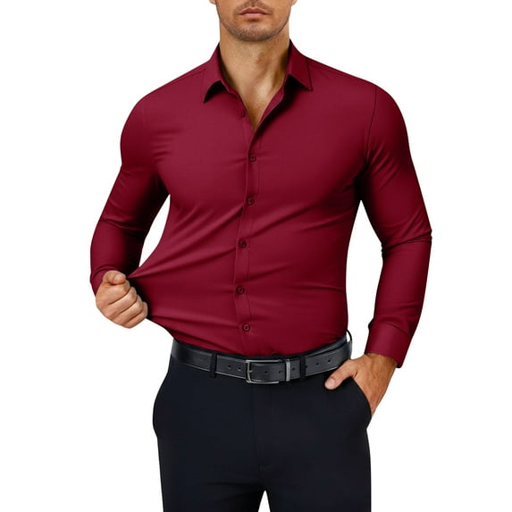 LWaveletMen's Slim Fit Long Sleeve Shirt, Smooth Fabric Button Down ...