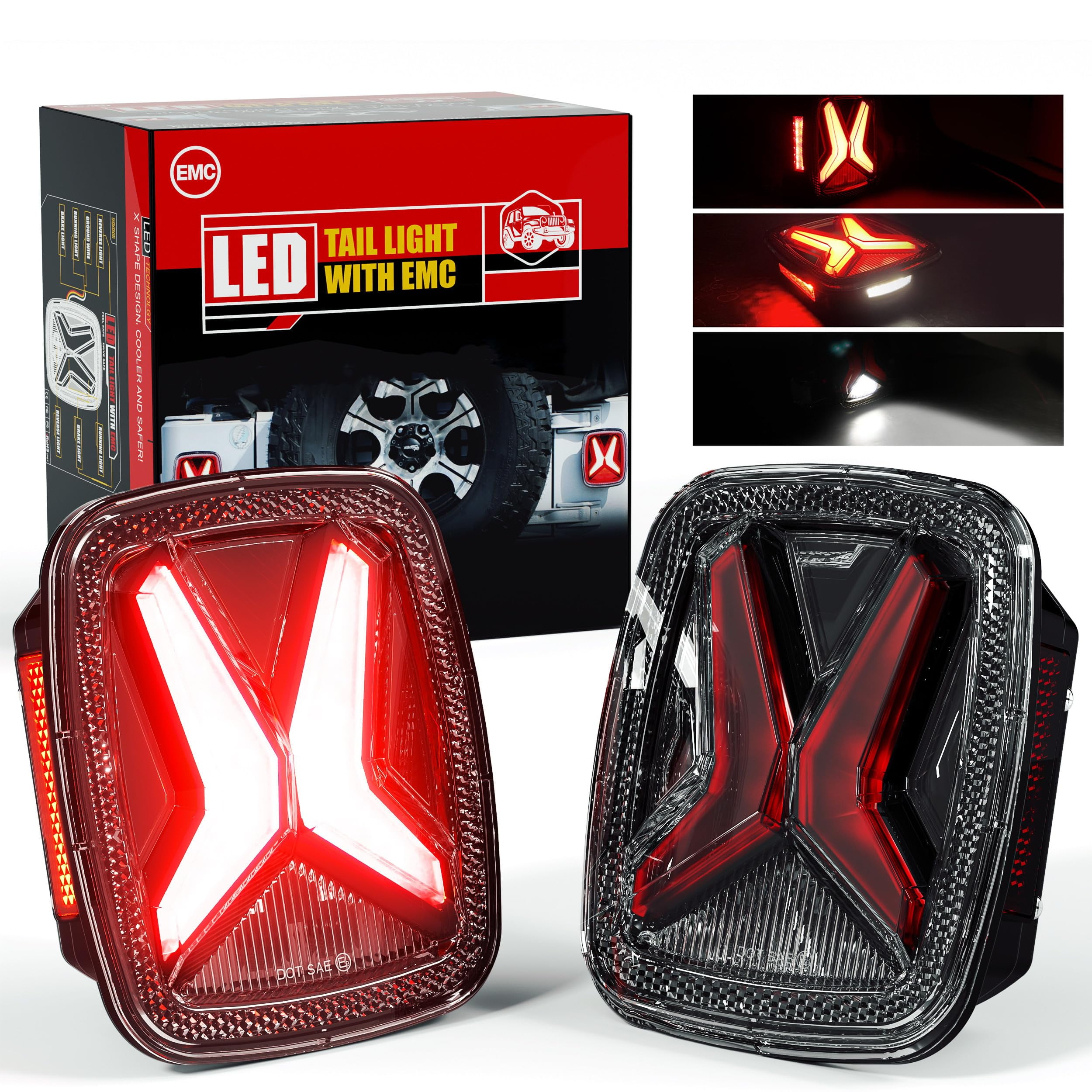 LX-LIGHT New Upgrade DOT Smoke X Shape LED Tail Lights Brake Turn ...