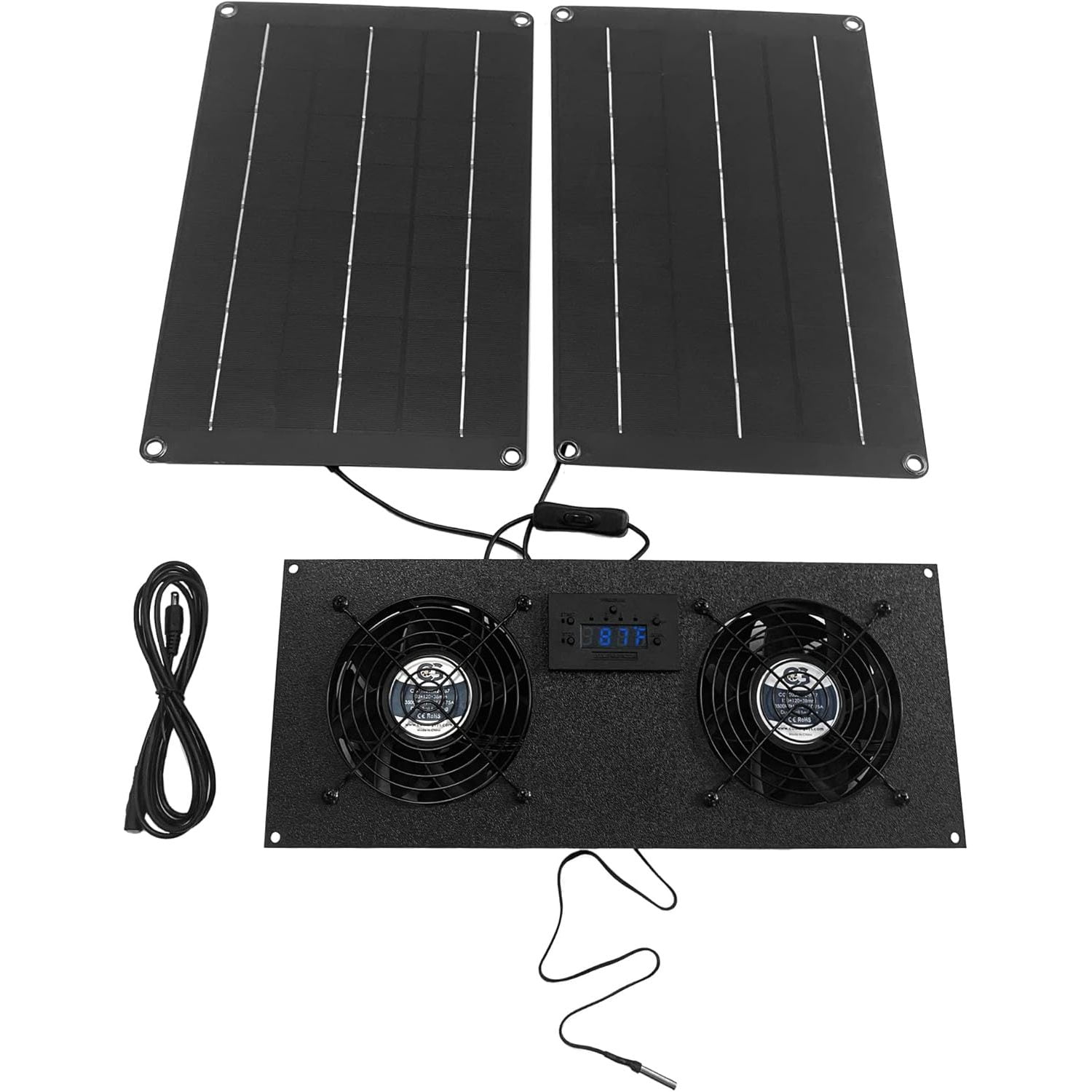LXFF Dual Solar Powered 120x38mm Fan Cooling Kit with Thermostat for RV ...