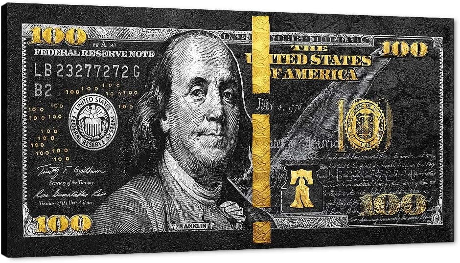 LXHB 100 Money Wall Art Black Gold Dollars Bill Canvas Patgs Posters ...