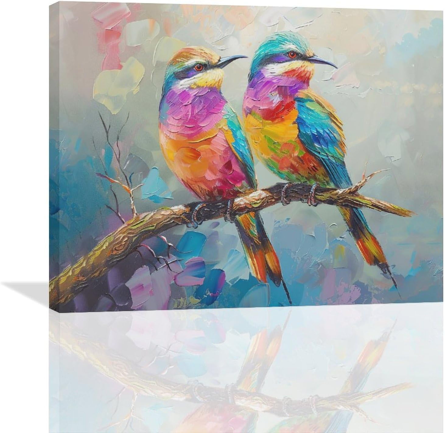 LXHB Abstract Birds Canvas Wall Art Couple Birds Standing on Branch Oil ...