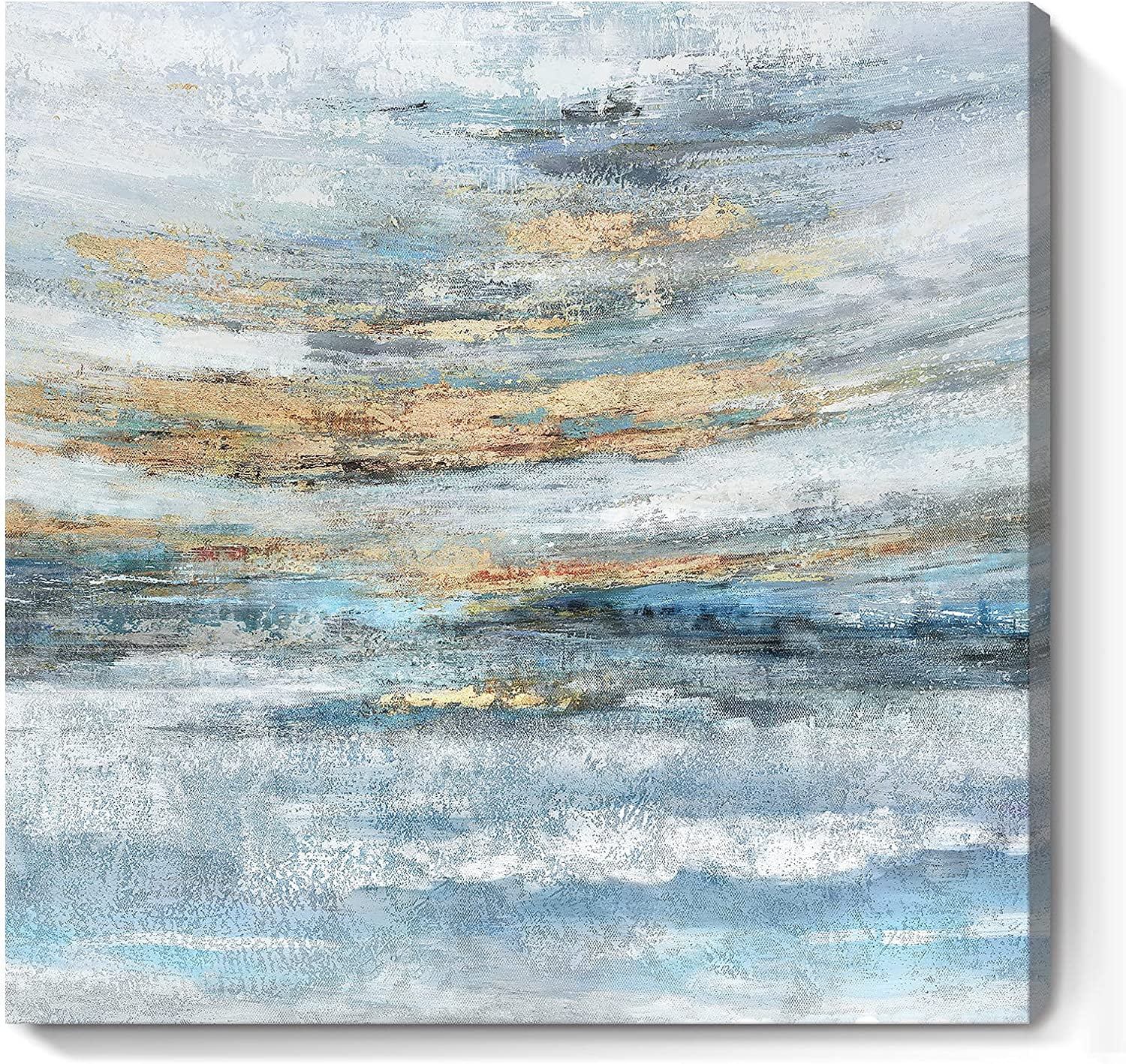 LXHB Abstract Canvas Wall Art Light Blue Canvas Prt Coastal Theme ...
