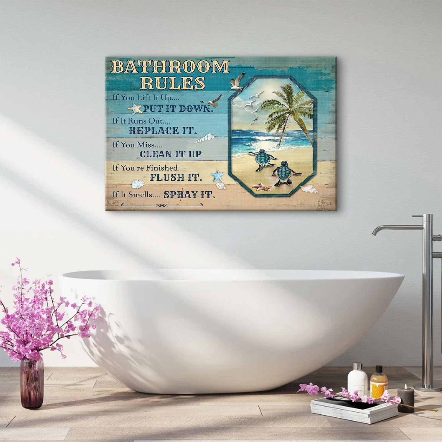 LXHB Beach Bathroom Wall Decor Rustic Bathroom Rules Wall Art Guest ...