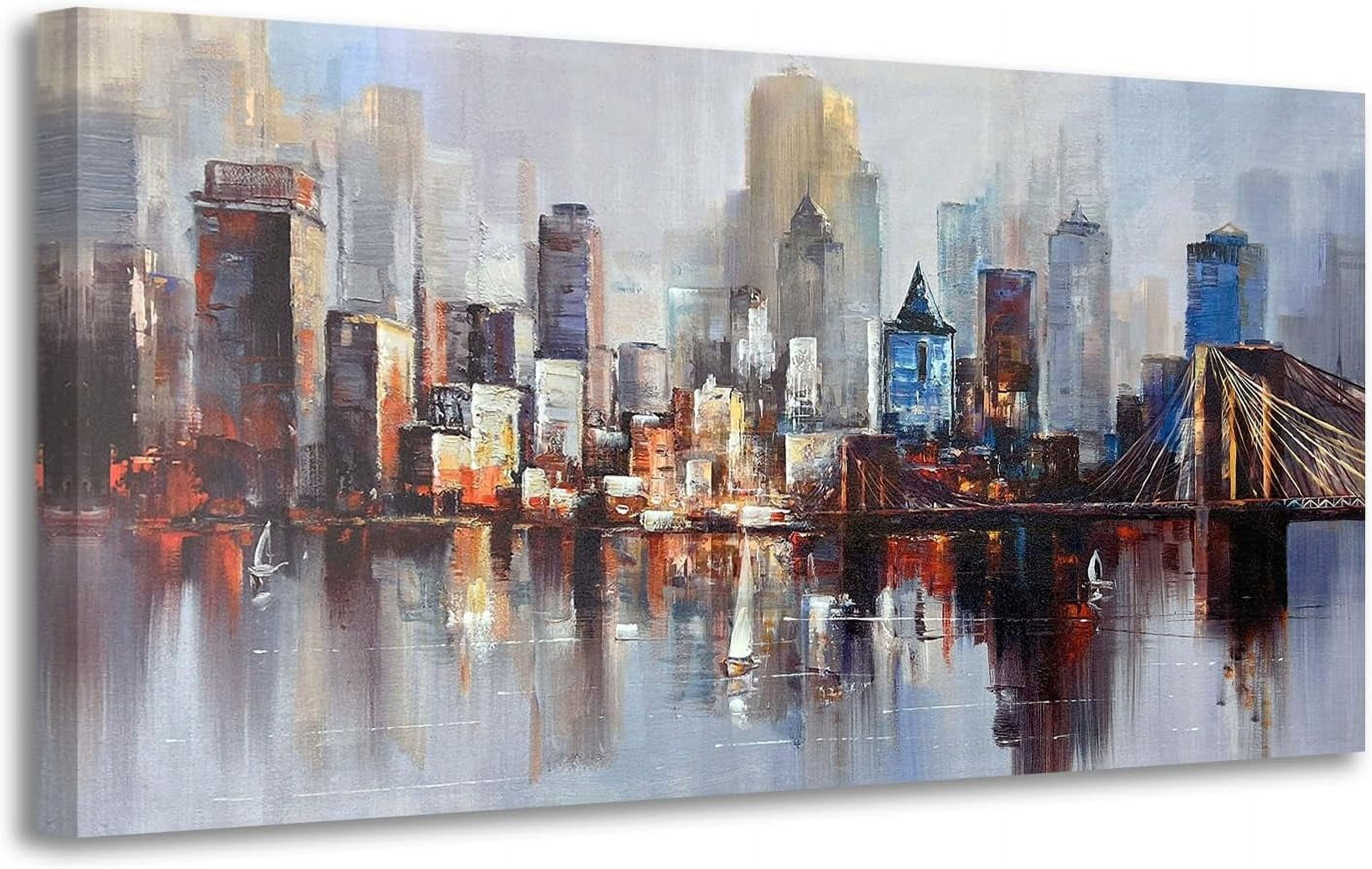 LXHB Brooklyn Bridge Wall Art Modern New York City Abstract Canvas ...