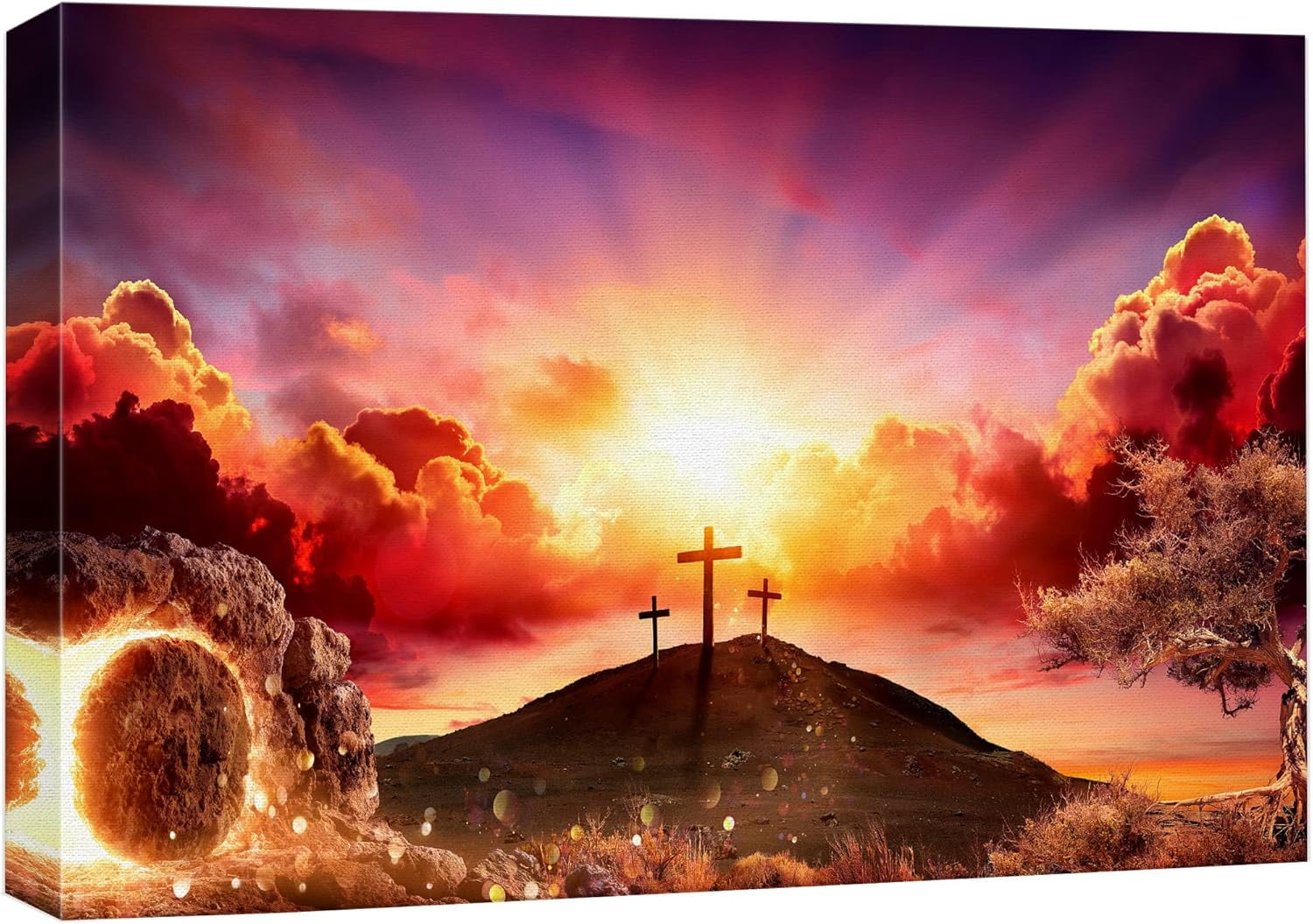LXHB Canvas Print Wall Art Vibrant Sunset Sky Heavenly Crosses at The ...