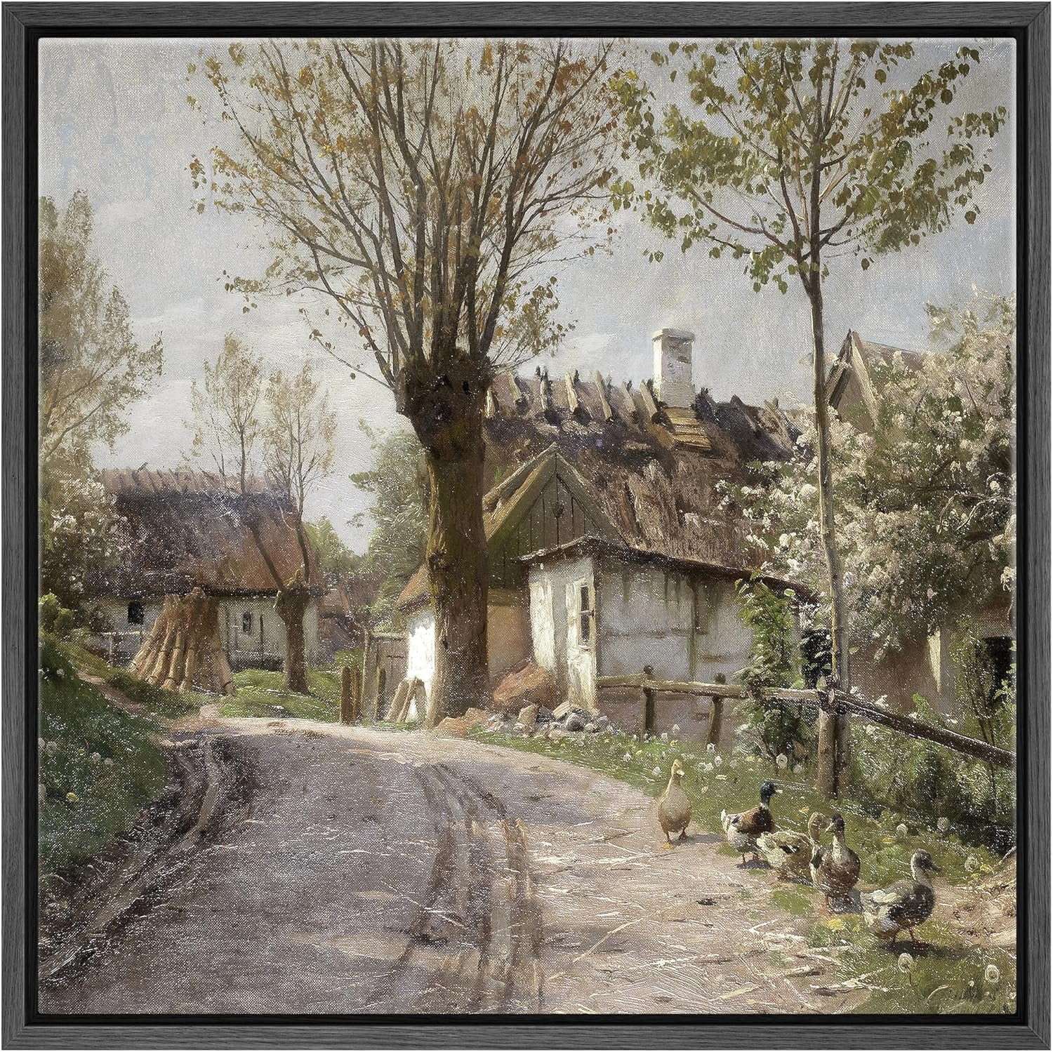 LXHB Canvas Prt Wall Art Quat Village Road Thatched Cottages and Ducks ...