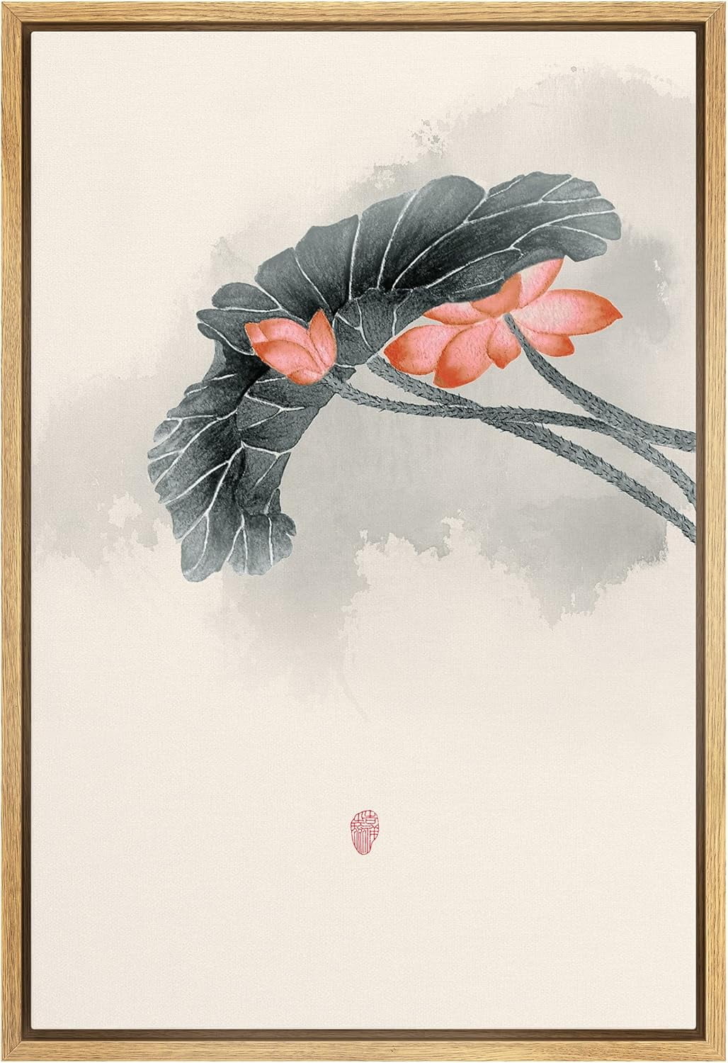 LXHB Canvas Prt Wall Art Watercolor Chese Style Red & Pk Lotus Flowers ...