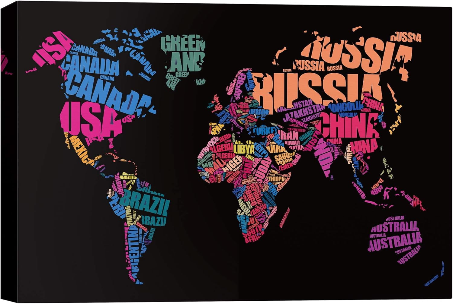 LXHB Canvas Wall Art Rainbow Color Country Names World Atlas ...