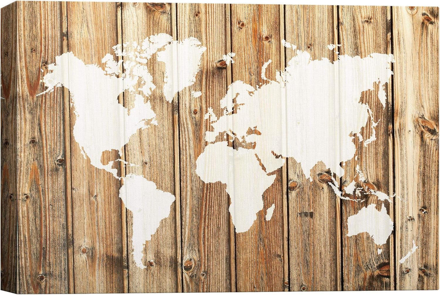LXHB Canvas Wall Art A White World Atlas on Brown Vertical Wood Panels ...