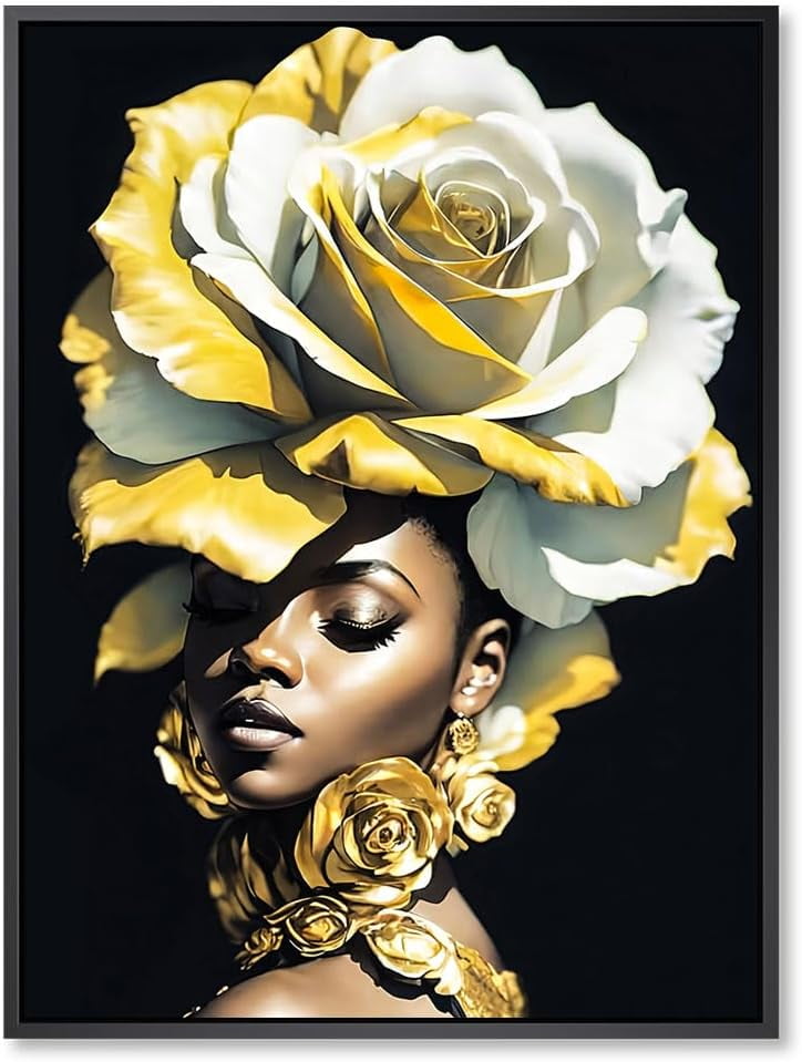 LXHB Daktenn Canvas Wall Art African American Women Wall Decor Black Woman Yellow Hair Beauty ...