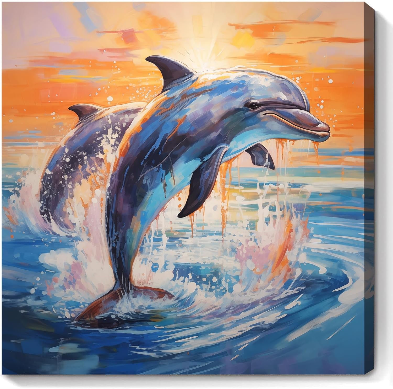 LXHB Dolphin Canvas Wall Art Sunset/ Sunrise Poster Dolphin Jumping Out ...