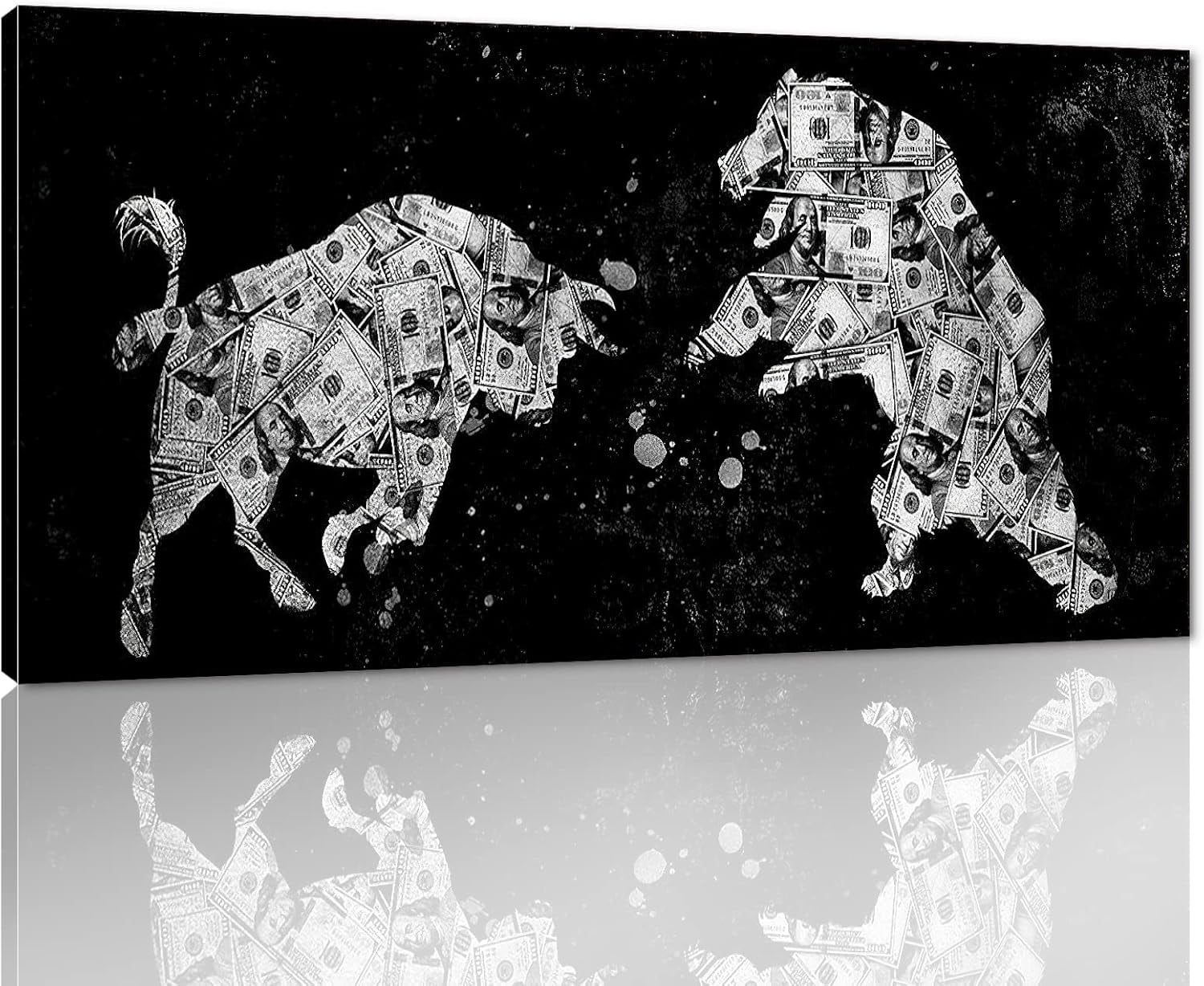 LXHB Extra Large Money Canvas Art Creative Bull vs Bear Money Canvas ...