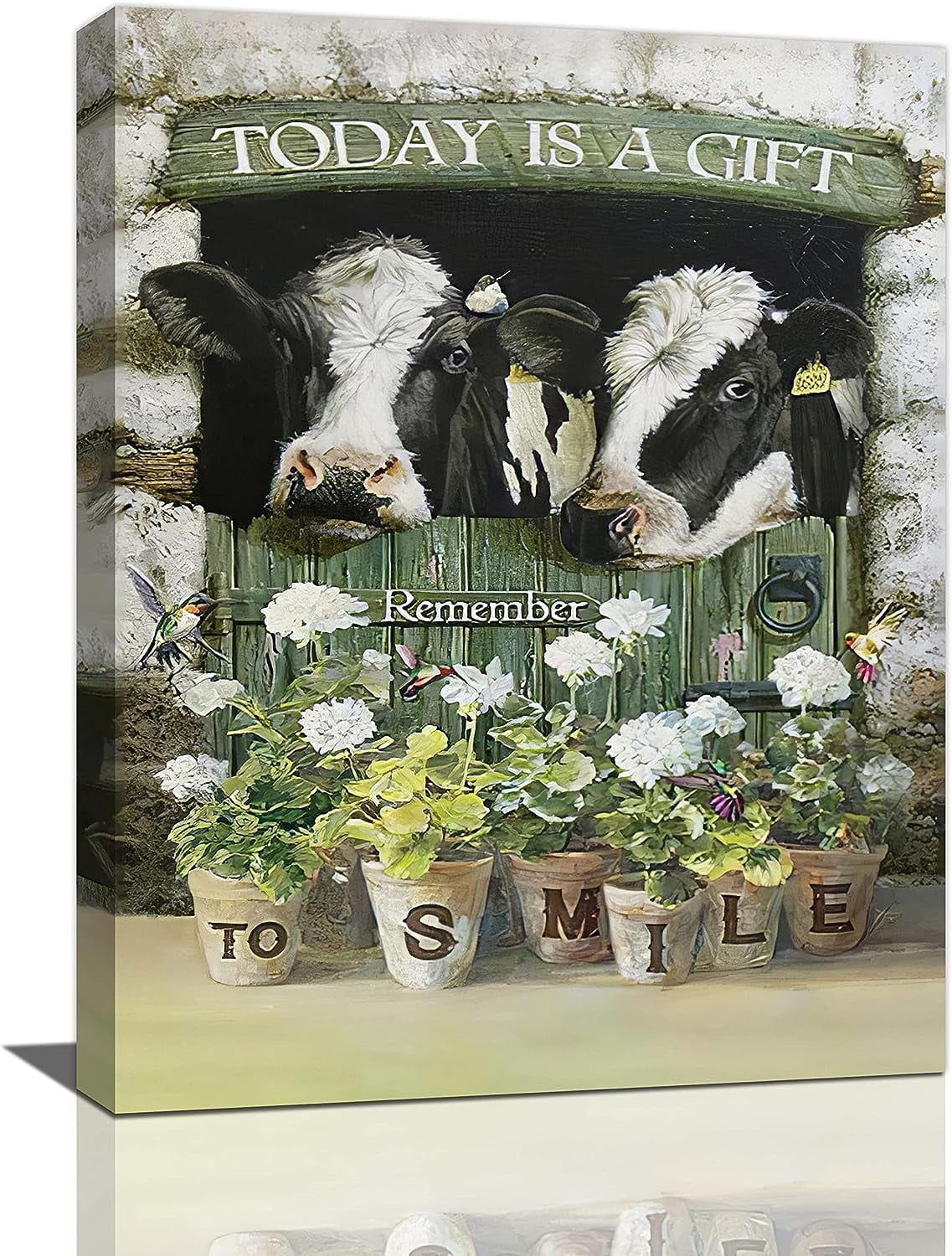 LXHB Farmhouse Cow Wall Art Country Farm Cattle Hummingbird Pictures ...