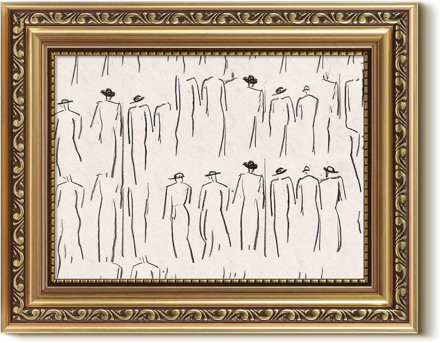 LXHB Gold Wall Art, Crowded People Canvas Prt Home Decor Vtage Art Patg ...