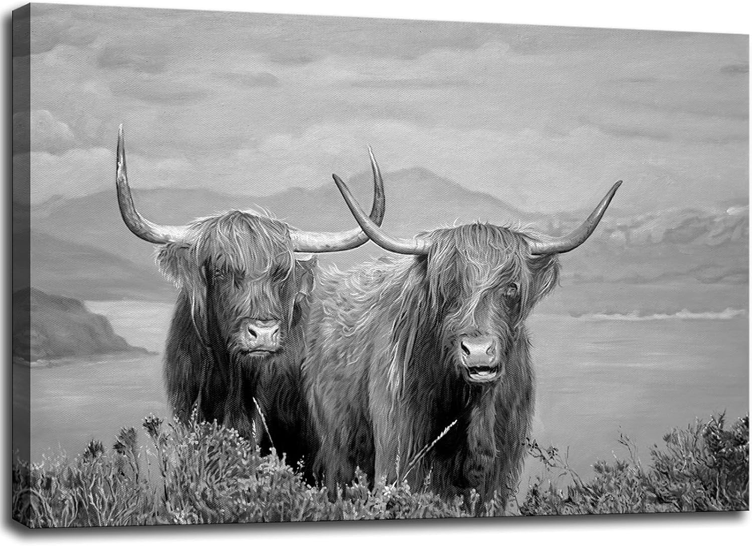 LXHB Highland Cow Wildlife Portrait Picture Black and White Wall Art ...