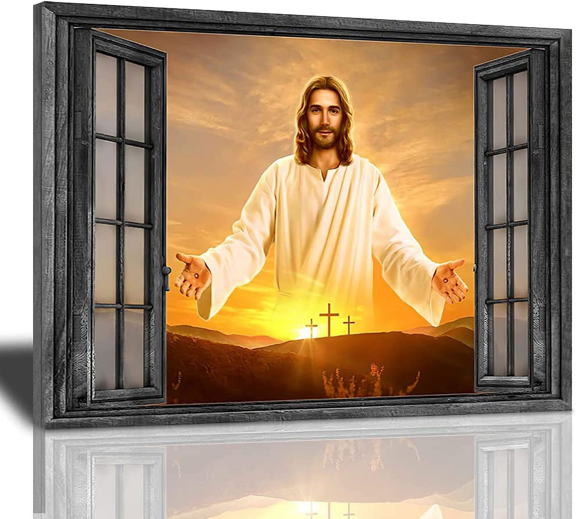 LXHB Jesus Christ Canvas Wall Art Jesus Greets You Welcome Back Wdow ...