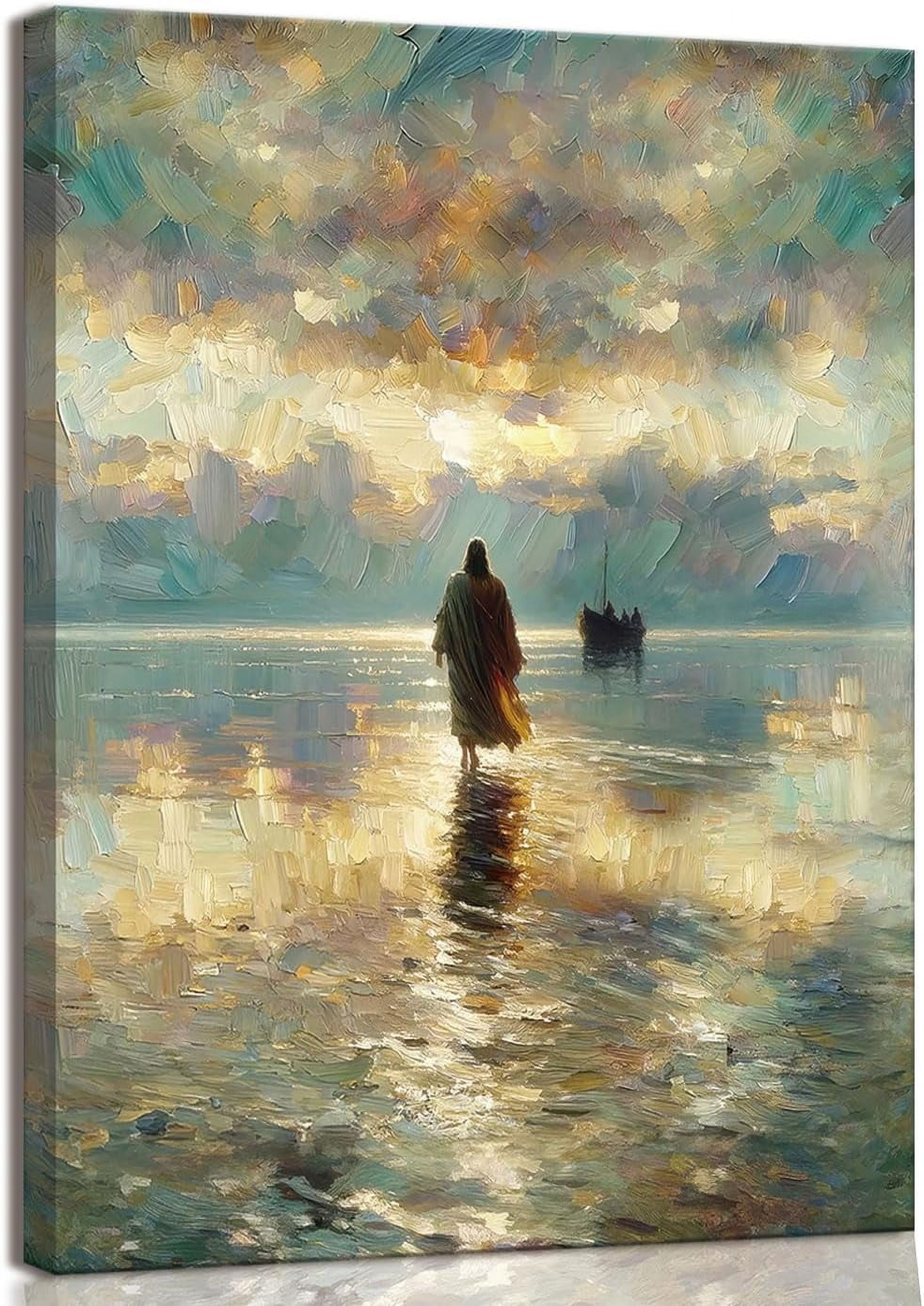 LXHB Jesus Pictures for Wall God Canvas Wall Art Jesus Walking on Water ...