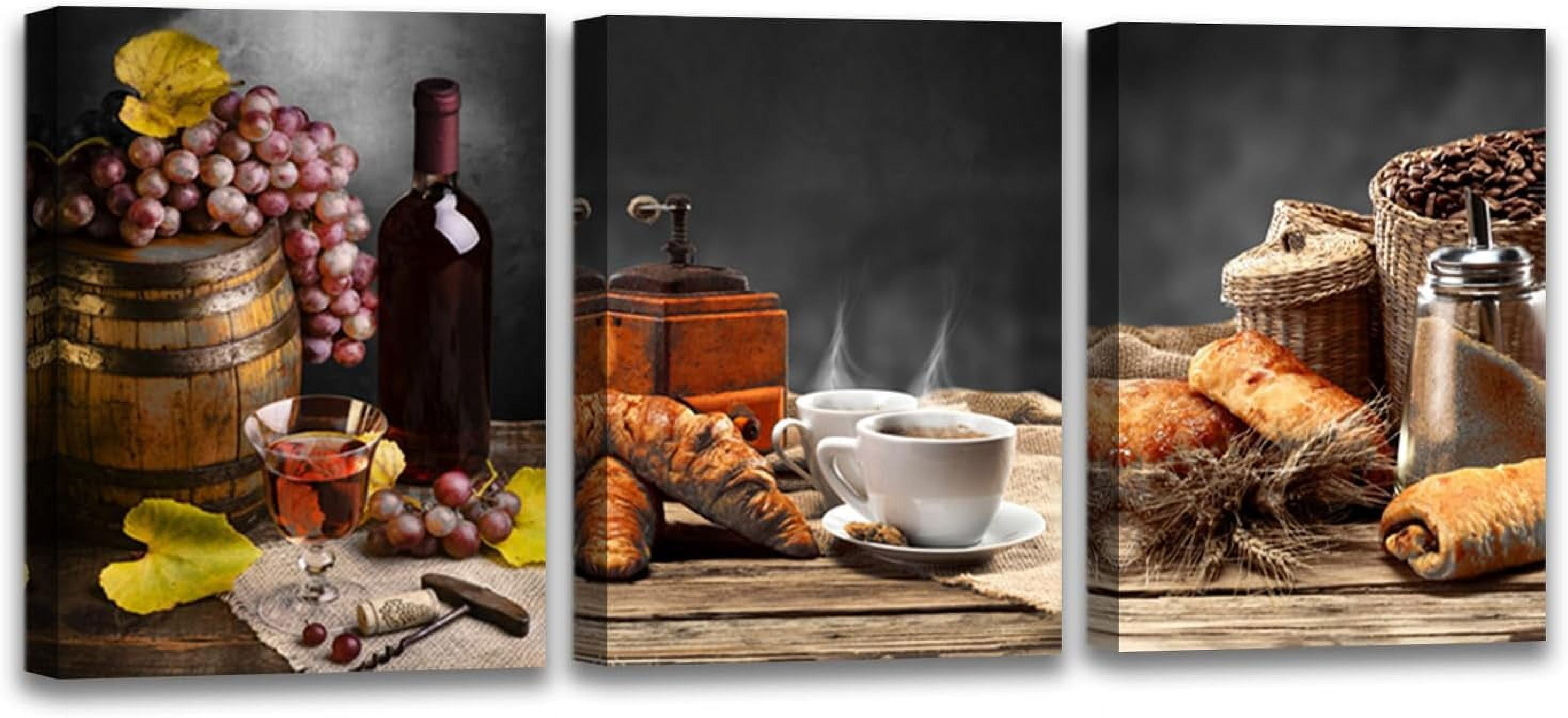 LXHB Kitchen Canvas Wall Art Coffee and Red Wine Paintings Vintage ...