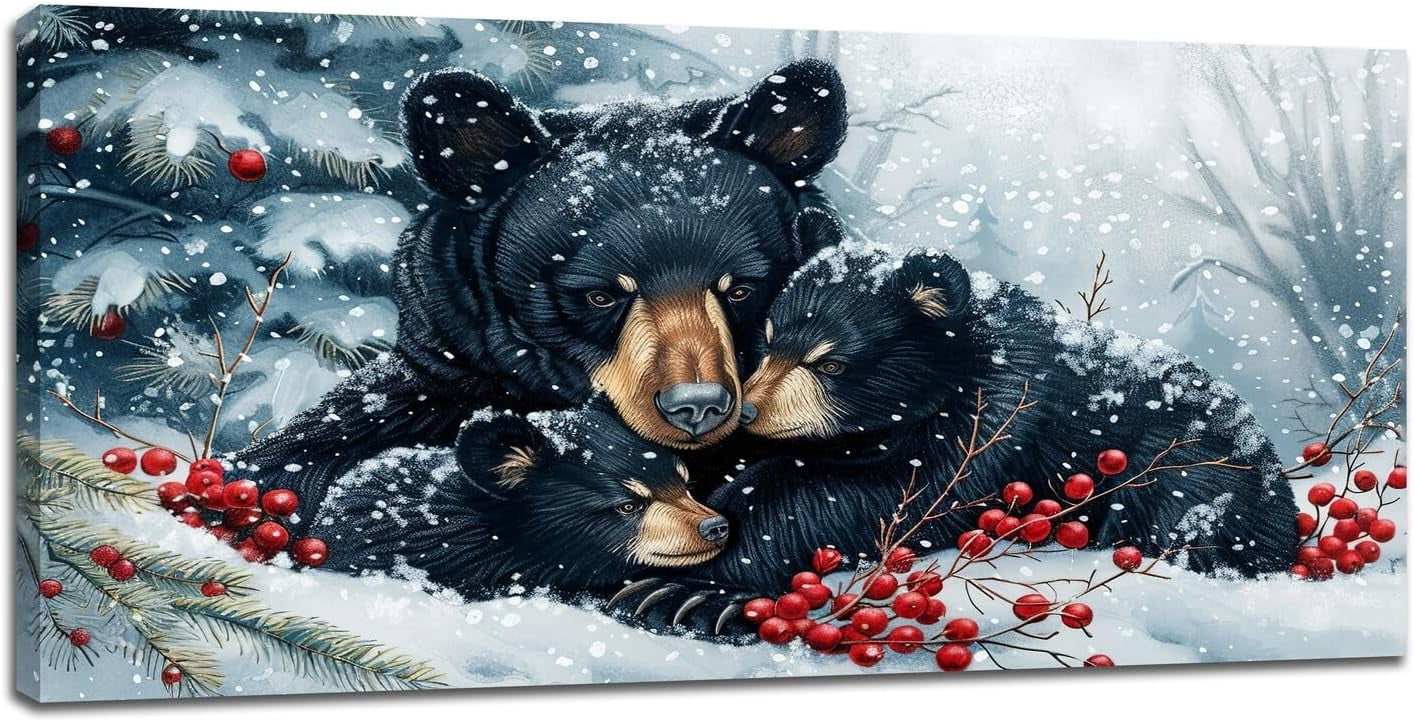 LXHB Large Black Bear Wall Art Snowfield Wild Animal Canvas Over Livg ...