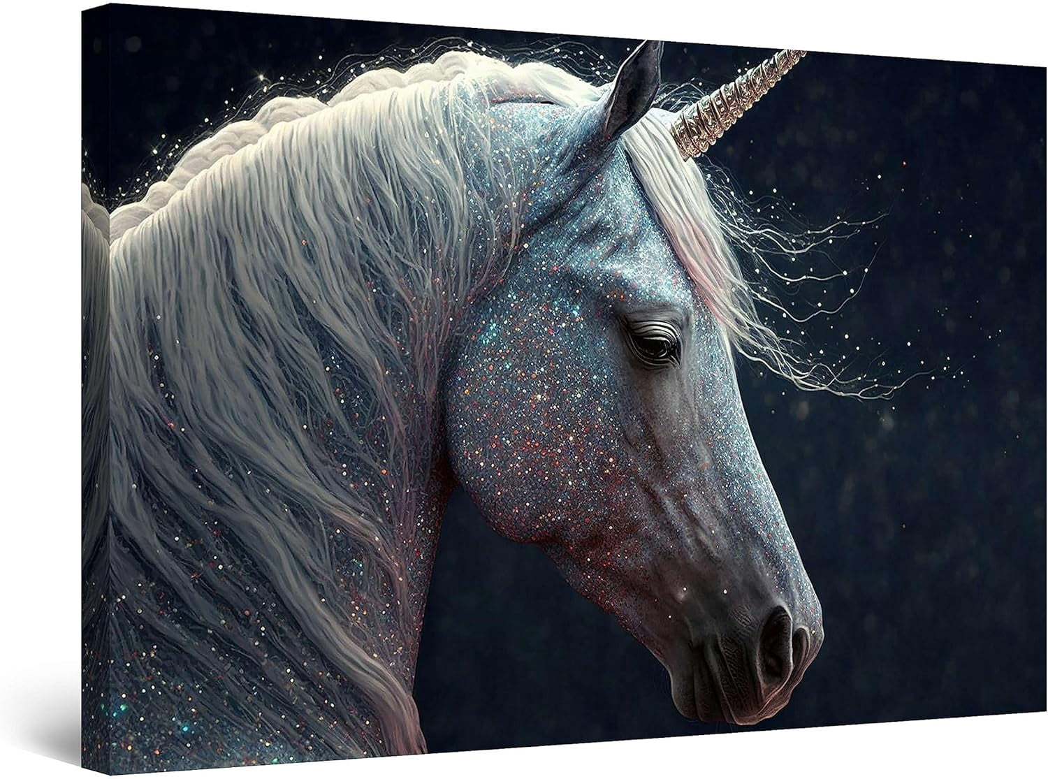 LXHB Lumous Canvas Wall Art - Glitter White Horse - Decoration Artwork ...