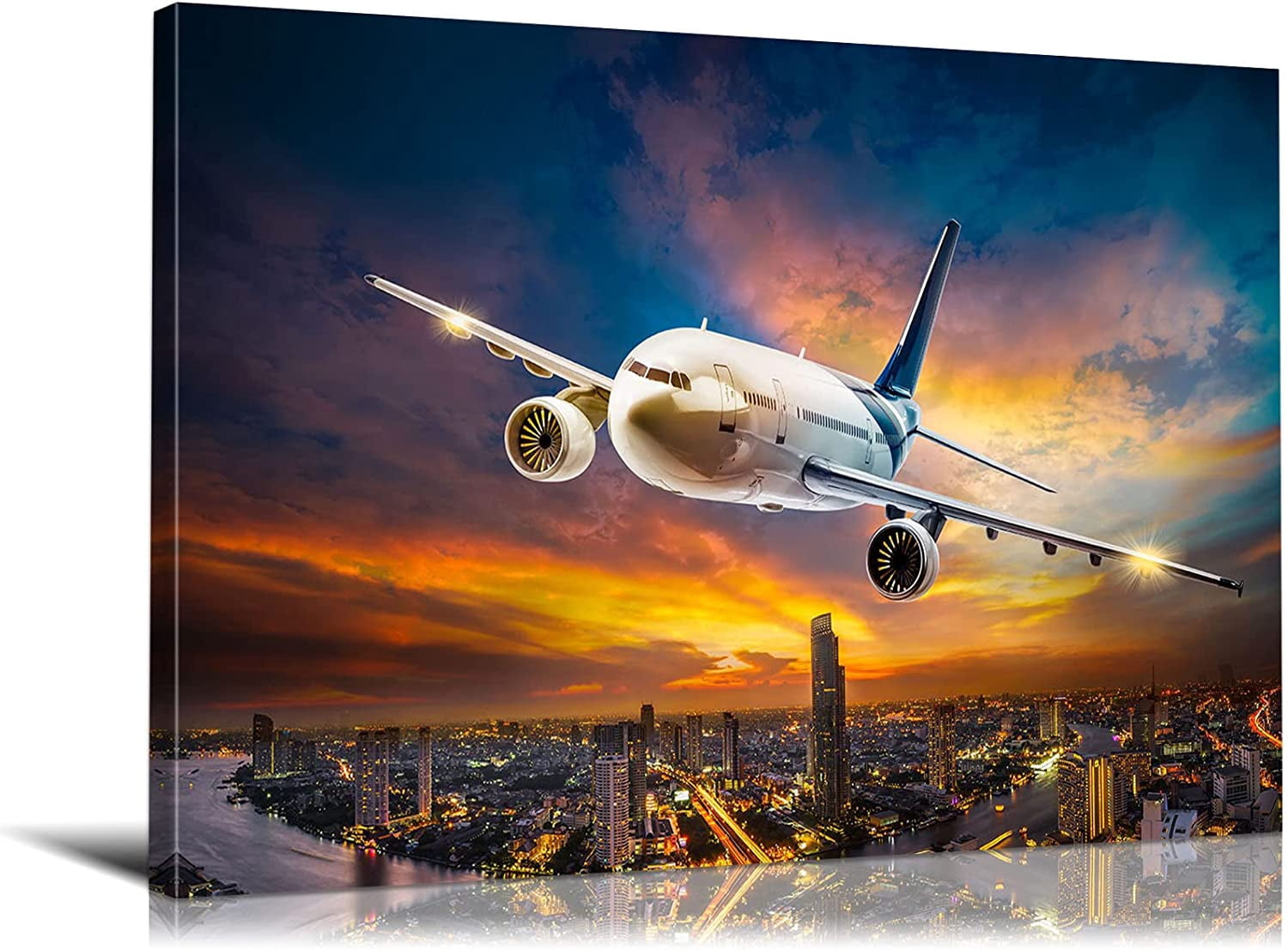 LXHB Modern Airplane Canvas Wall Art Airplane Flying in The Colorful ...