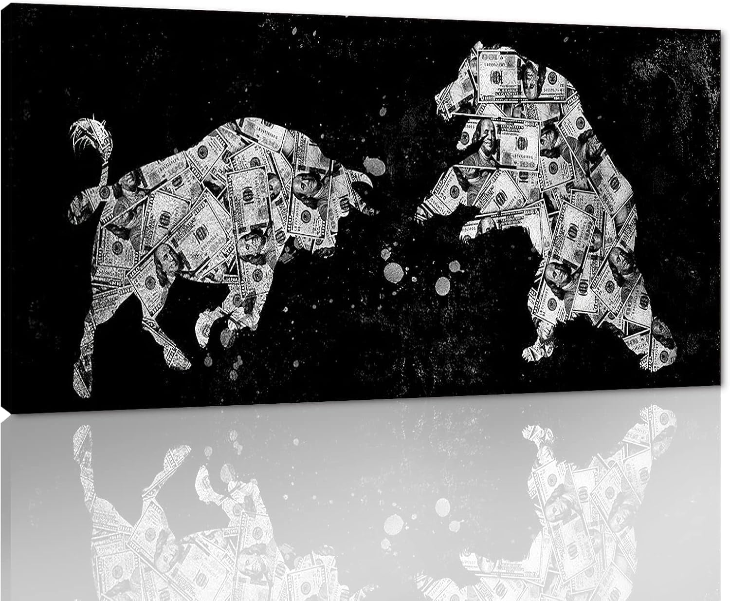 LXHB Motivational Office Wall Art Creative Bull vs Bear Money Canvas ...