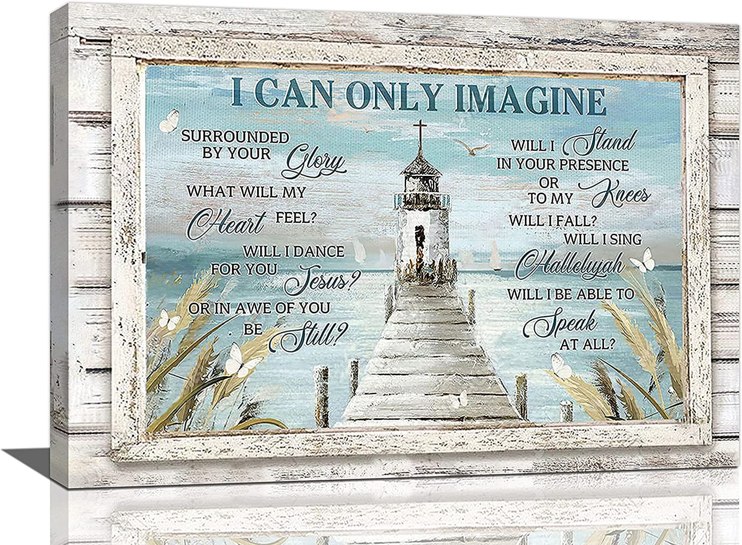 LXHB Nautical Lighthouse Wall Art Christian Cross Wall Decor I Can Only ...