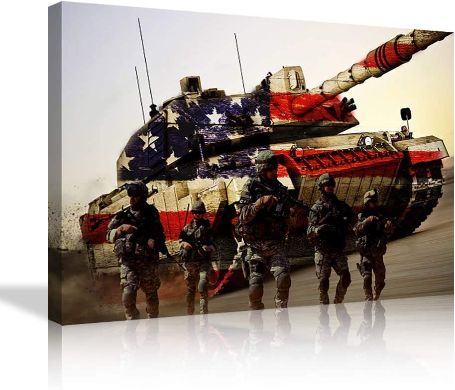 LXHB Retro American Flag Large Canvas Patg Tank USA Flag and Soldiers ...
