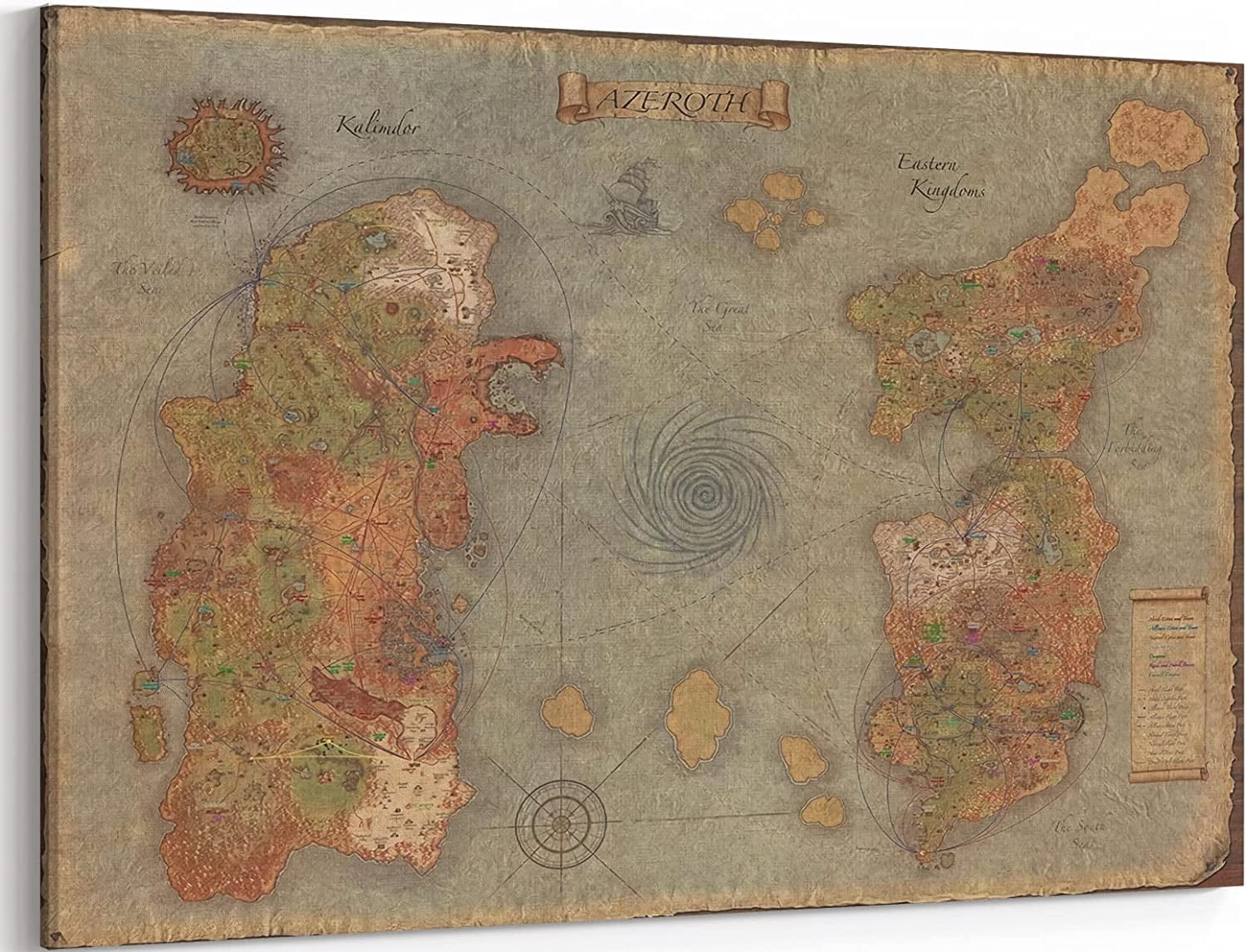 LXHB Retro of Warcraft Map Canvas Wall Art Poster Prints Azeroth Game ...