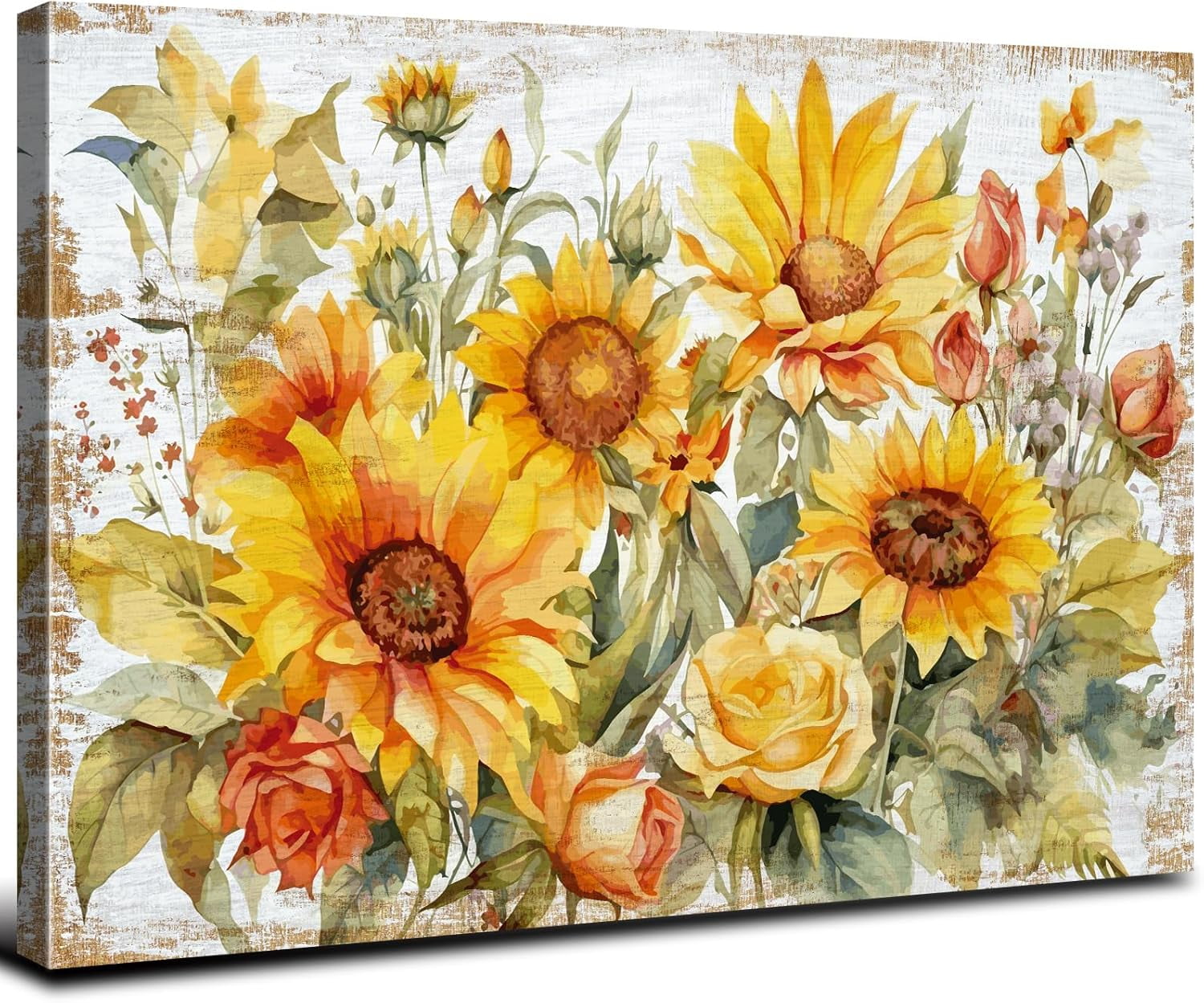 LXHB Rustic Sunflower Wall Art Kitchen Decor Farmhouse Flower Pictures ...