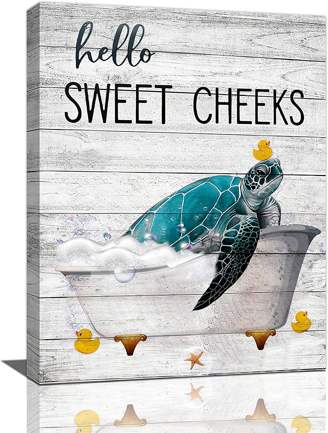 LXHB Sea Turtle Bathroom Wall Art Teal Turtle Pictures Wall Decor Funny ...